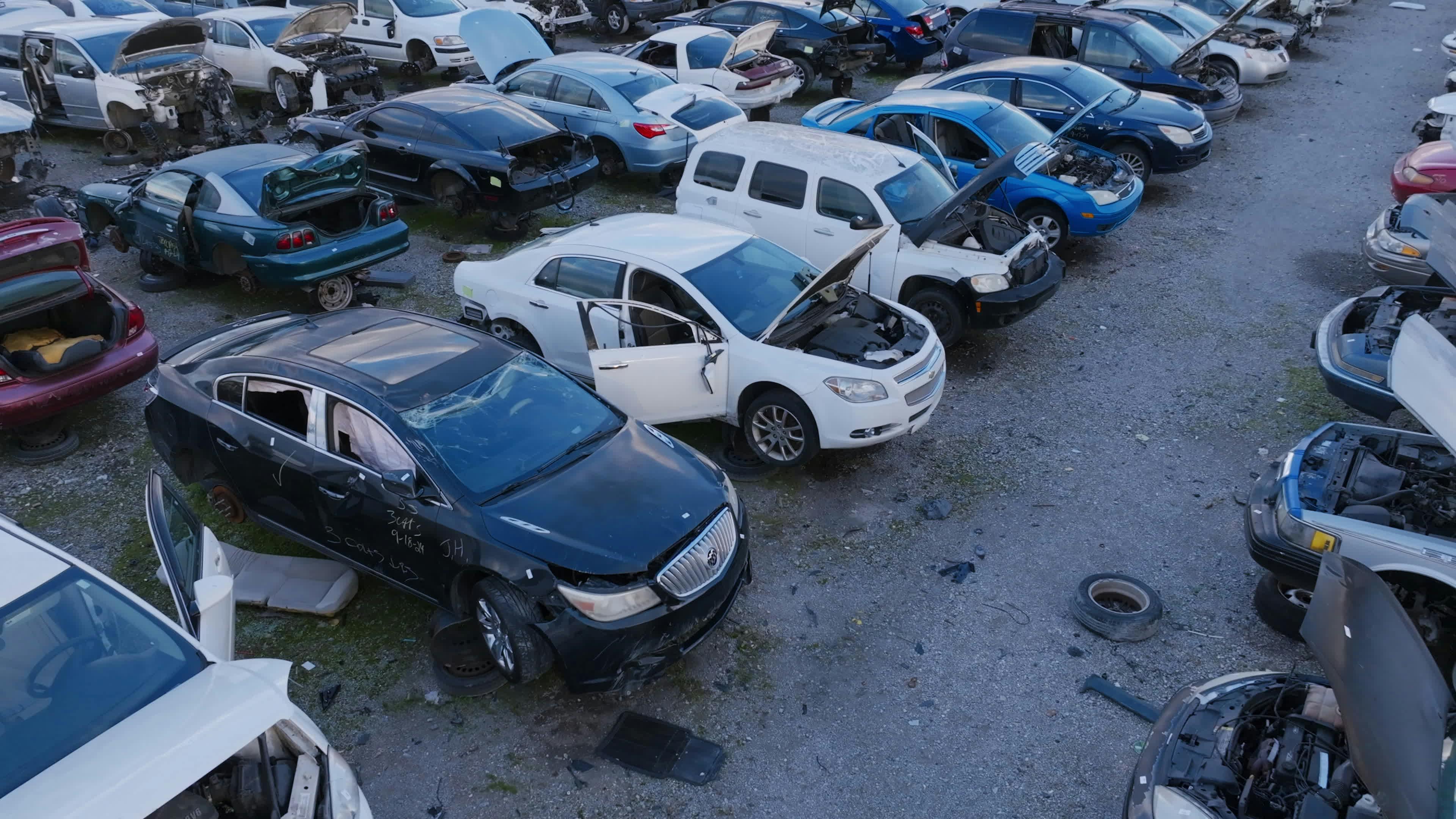 Aerial View of Vehicle Junkyard at Daytime Free Stock Video Footage ...