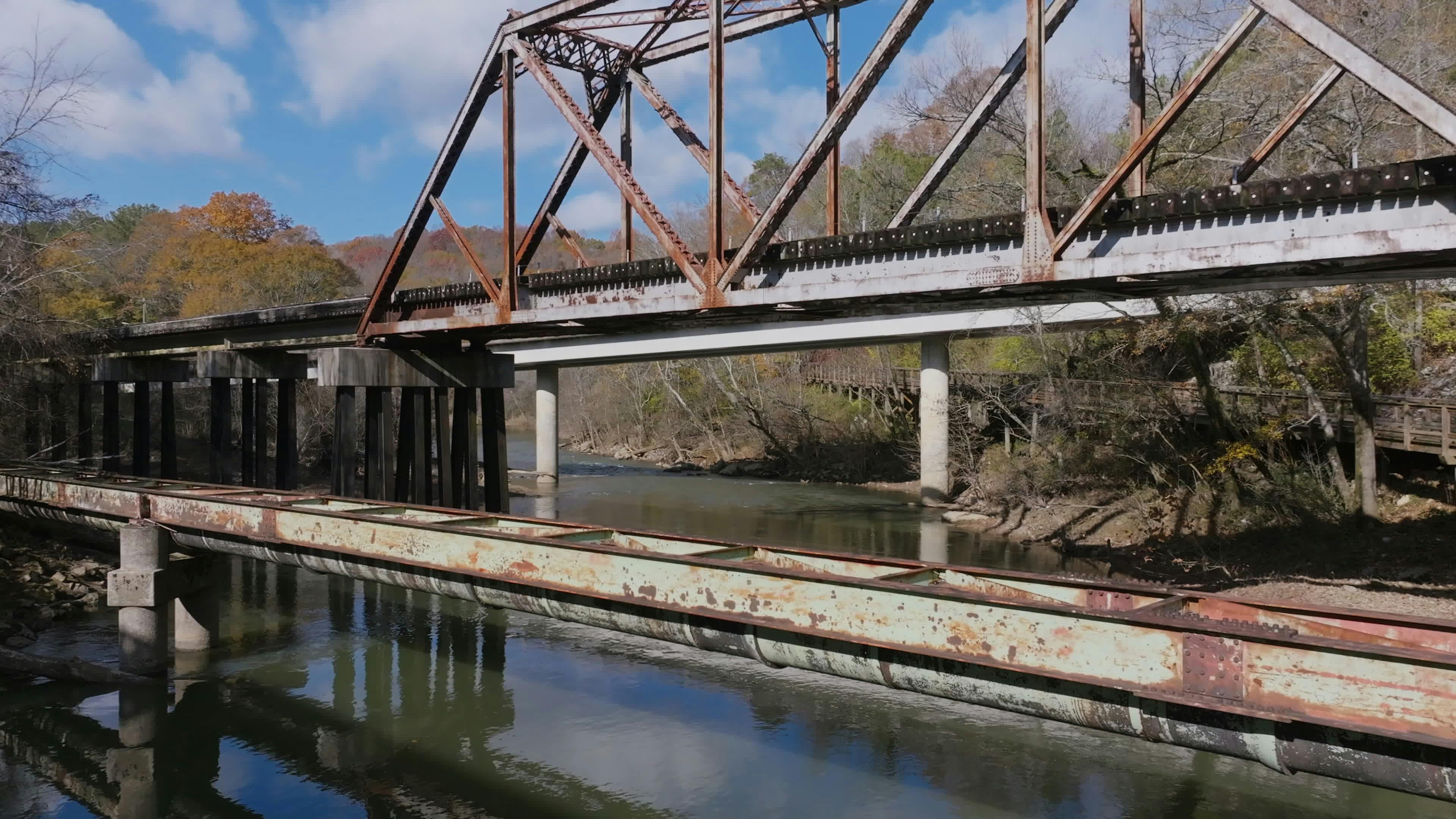 Rustic Railroad Bridge Over Serene River Free Stock Video Footage ...