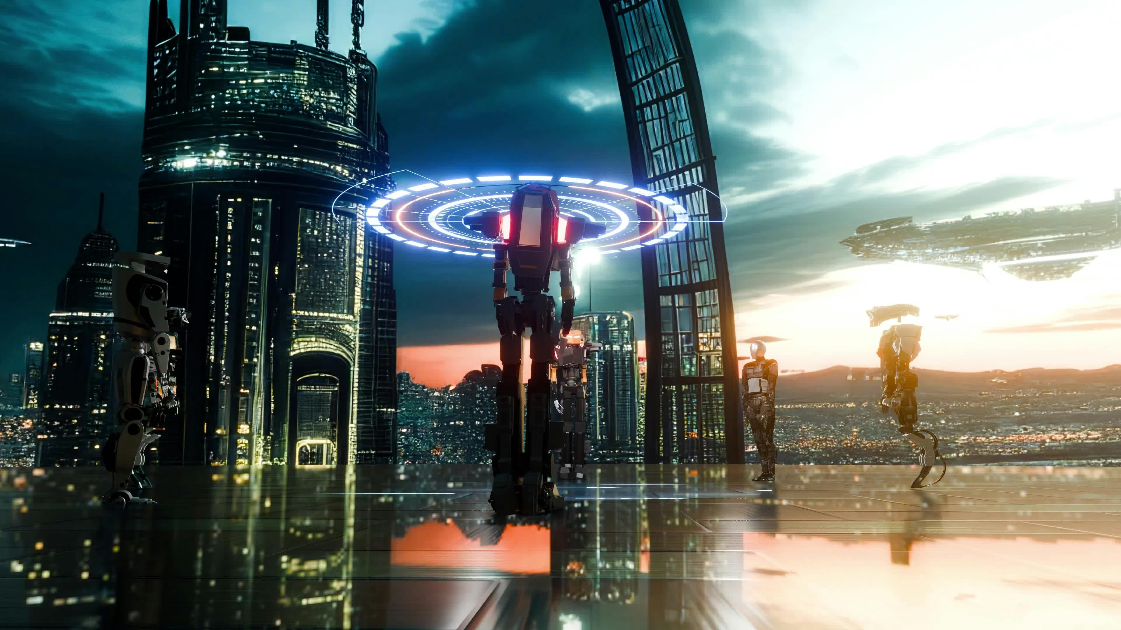 Futuristic Robots Dancing in Neon Cityscape Free Stock Video Footage ...