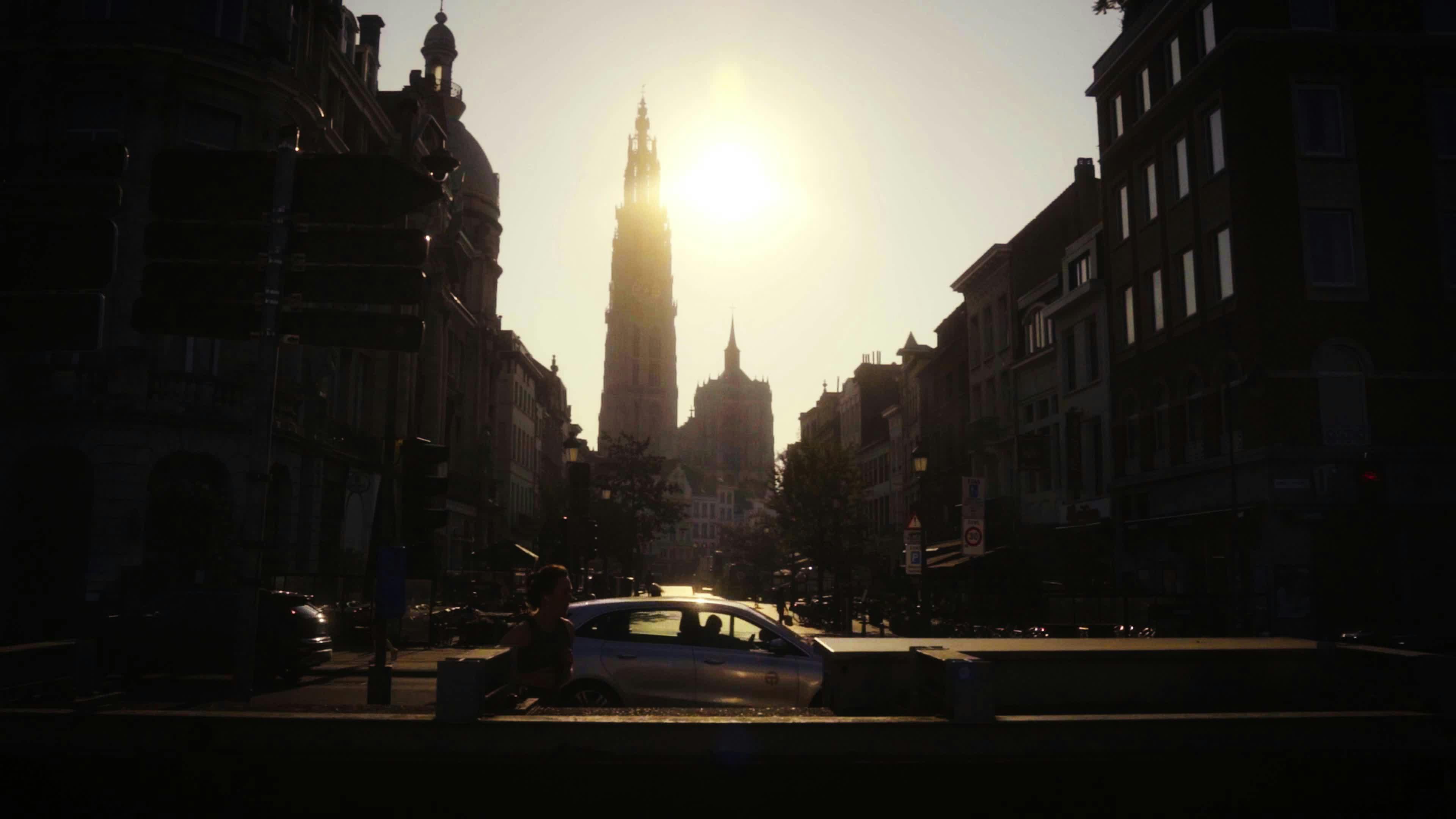 Morning Sunlit Streets of Antwerp Free Stock Video Footage, Royalty-Free 4K & HD Video Clip
