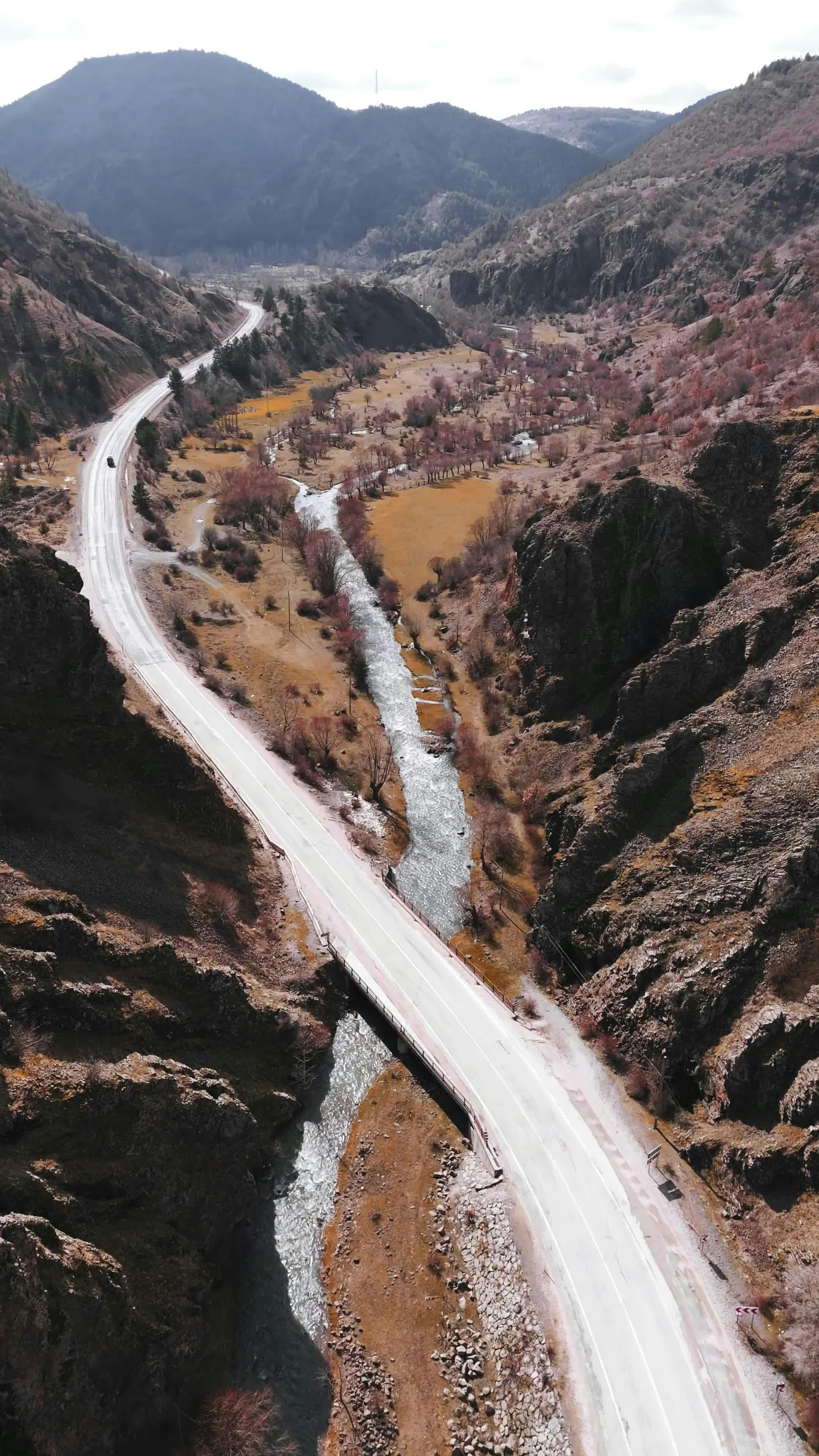 Scenic Mountain Road with River Aerial View Free Stock Video Footage ...