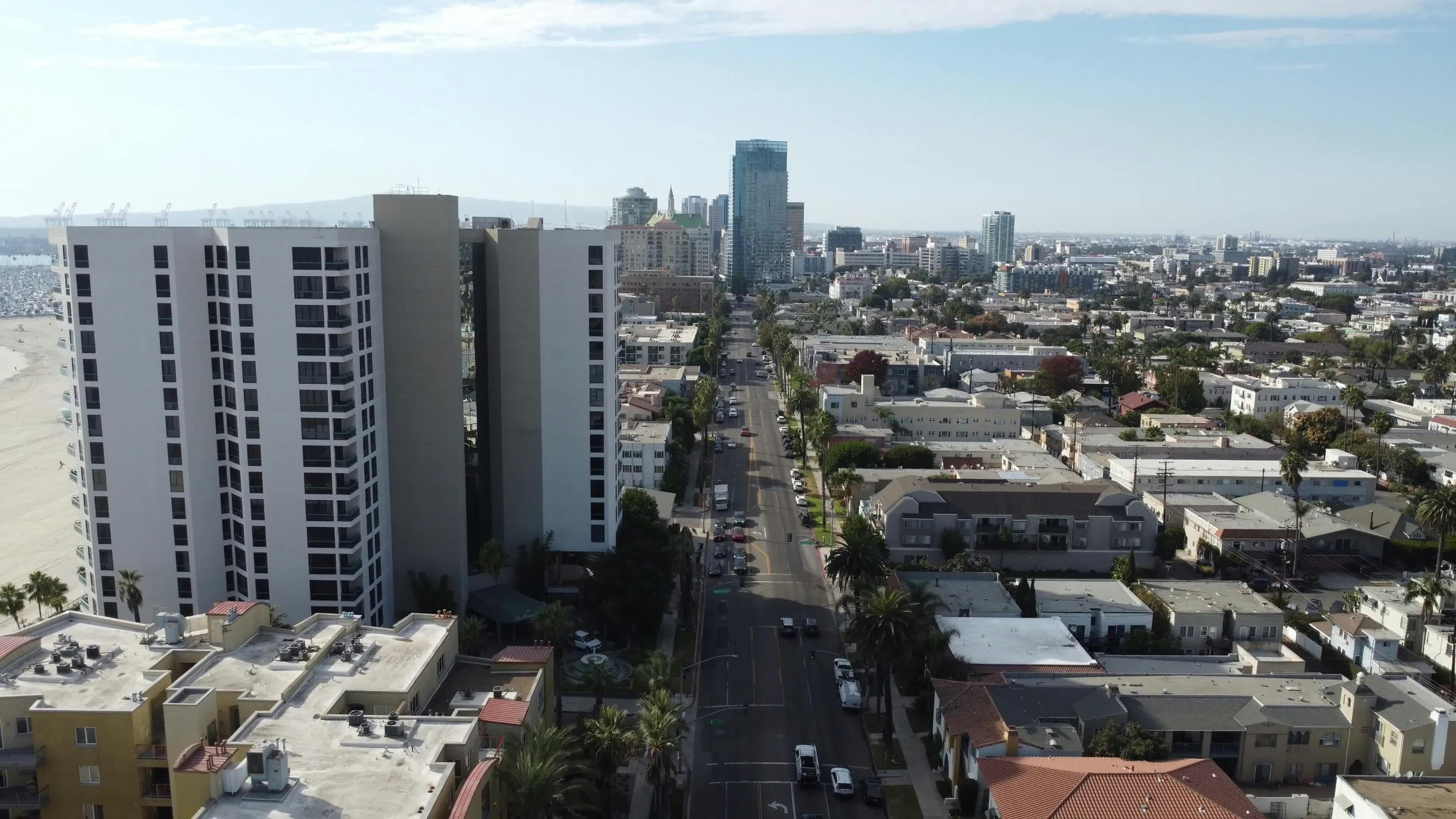 4K Aerial View of Long Beach Coastal Cityscape Free Stock Video Footage ...