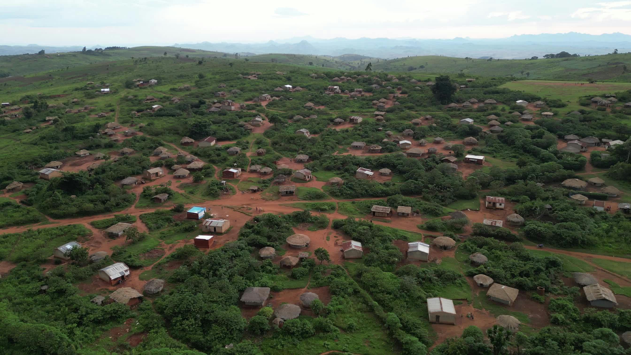 Aerial View of Rural African Village Landscape Free Stock Video Footage ...