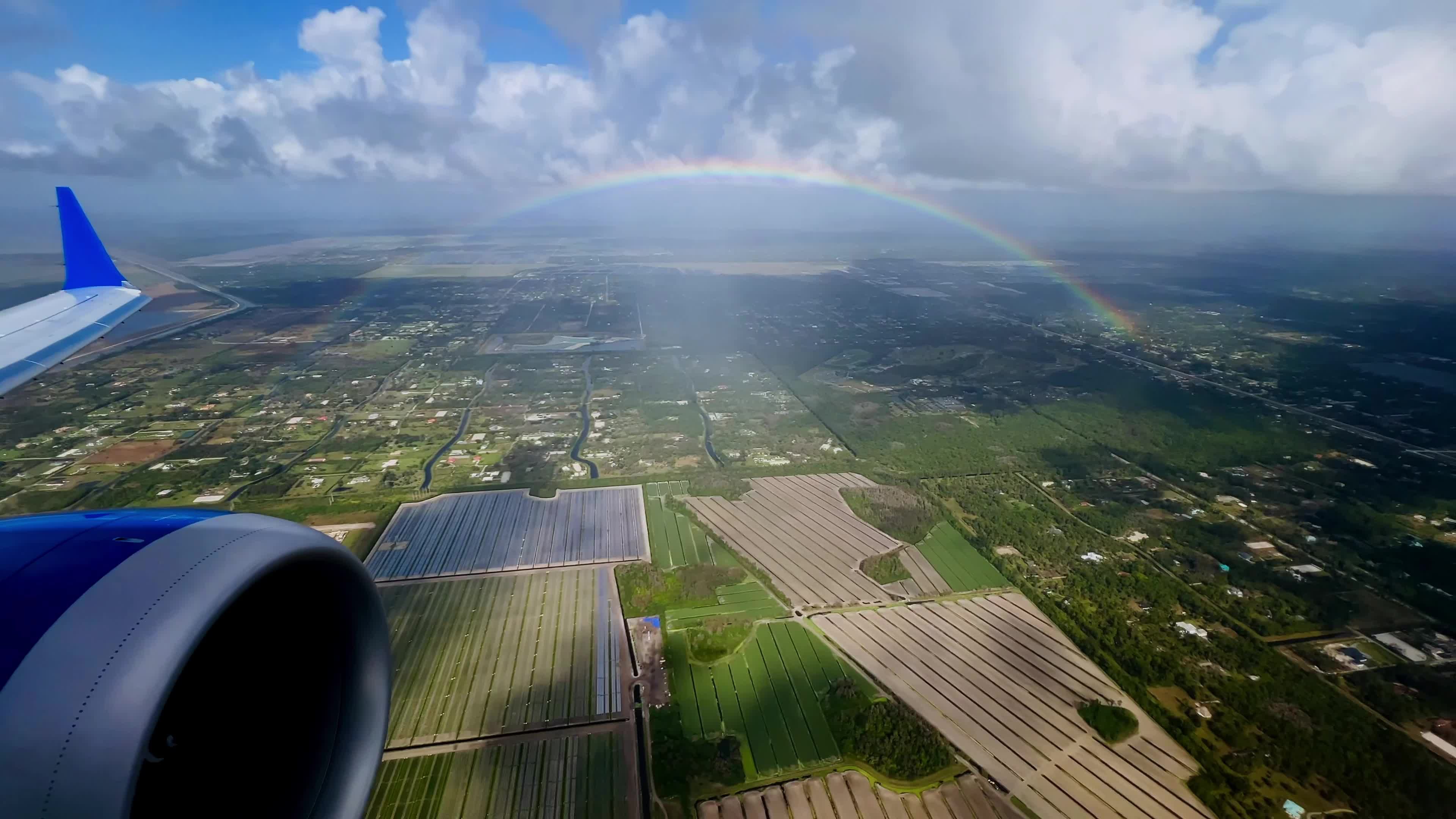 Aerial View from Airplane with Rainbow and Fields Free Stock Video ...