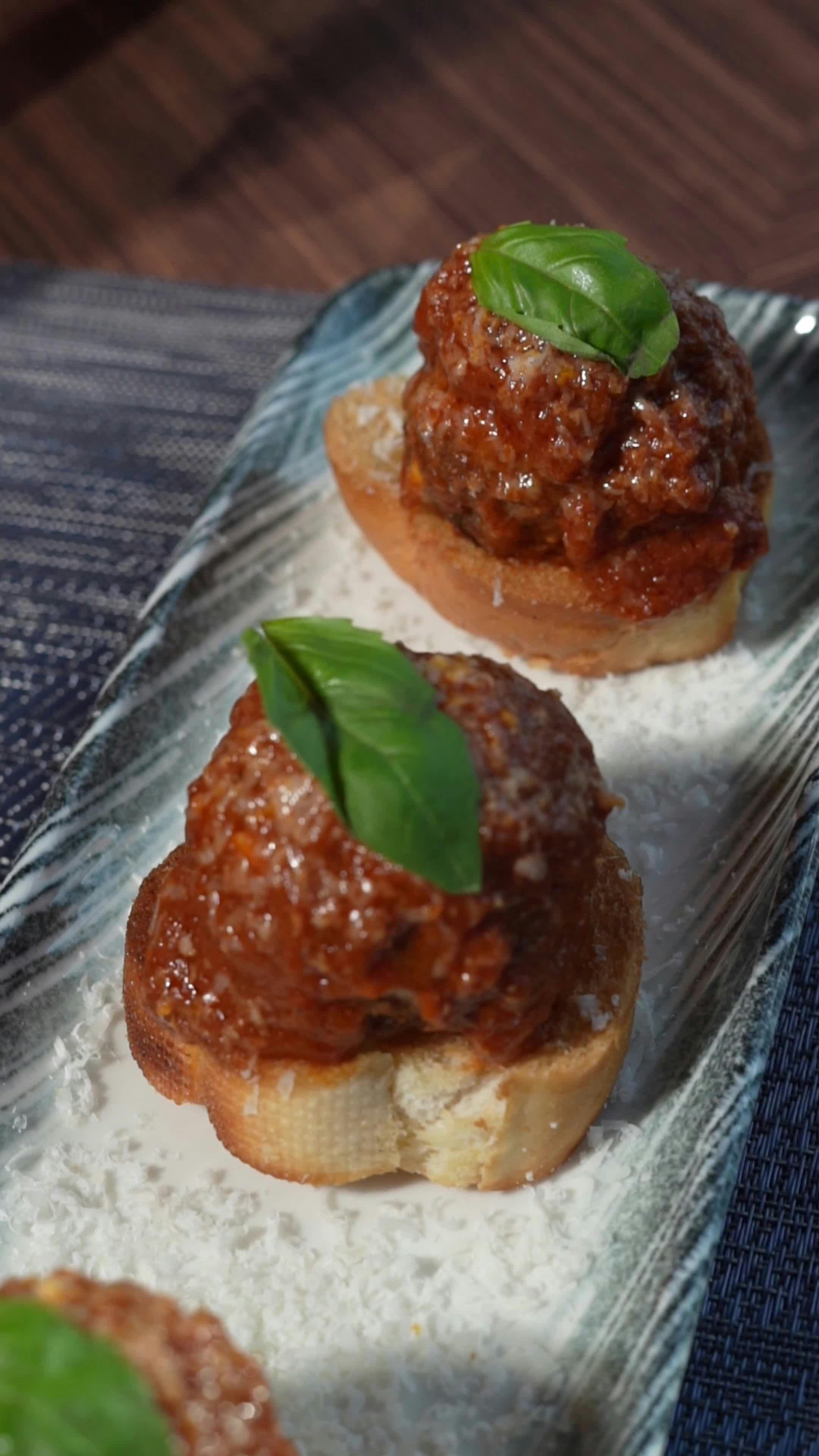 Delicious Meatball Appetizers with Fresh Basil Free Stock Video Footage ...