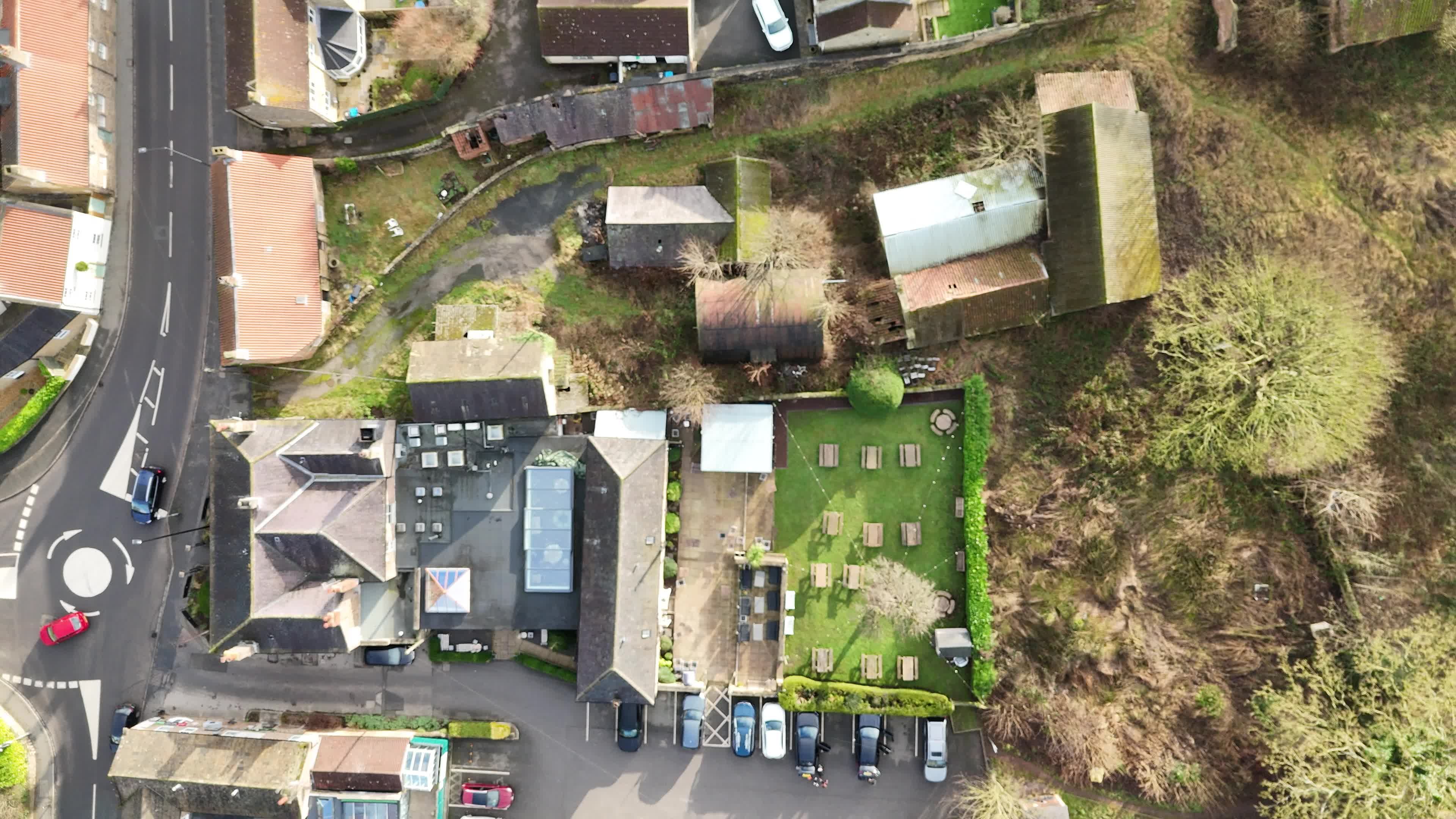Aerial View of Suburban Neighborhood with Roundabout Free Stock Video ...