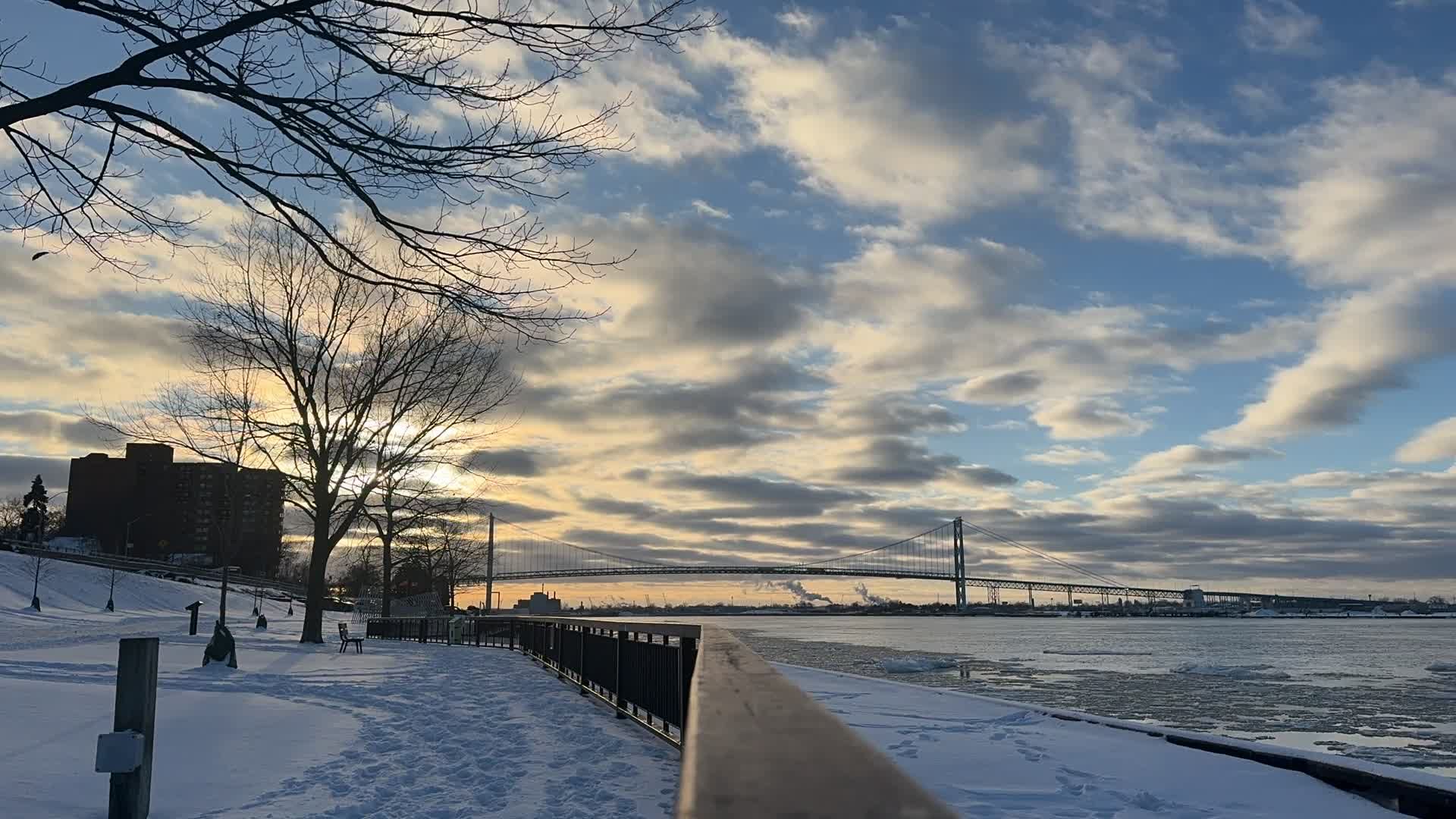 Snowy Waterfront in Windsor, Canada at Sunrise Free Stock Video Footage ...