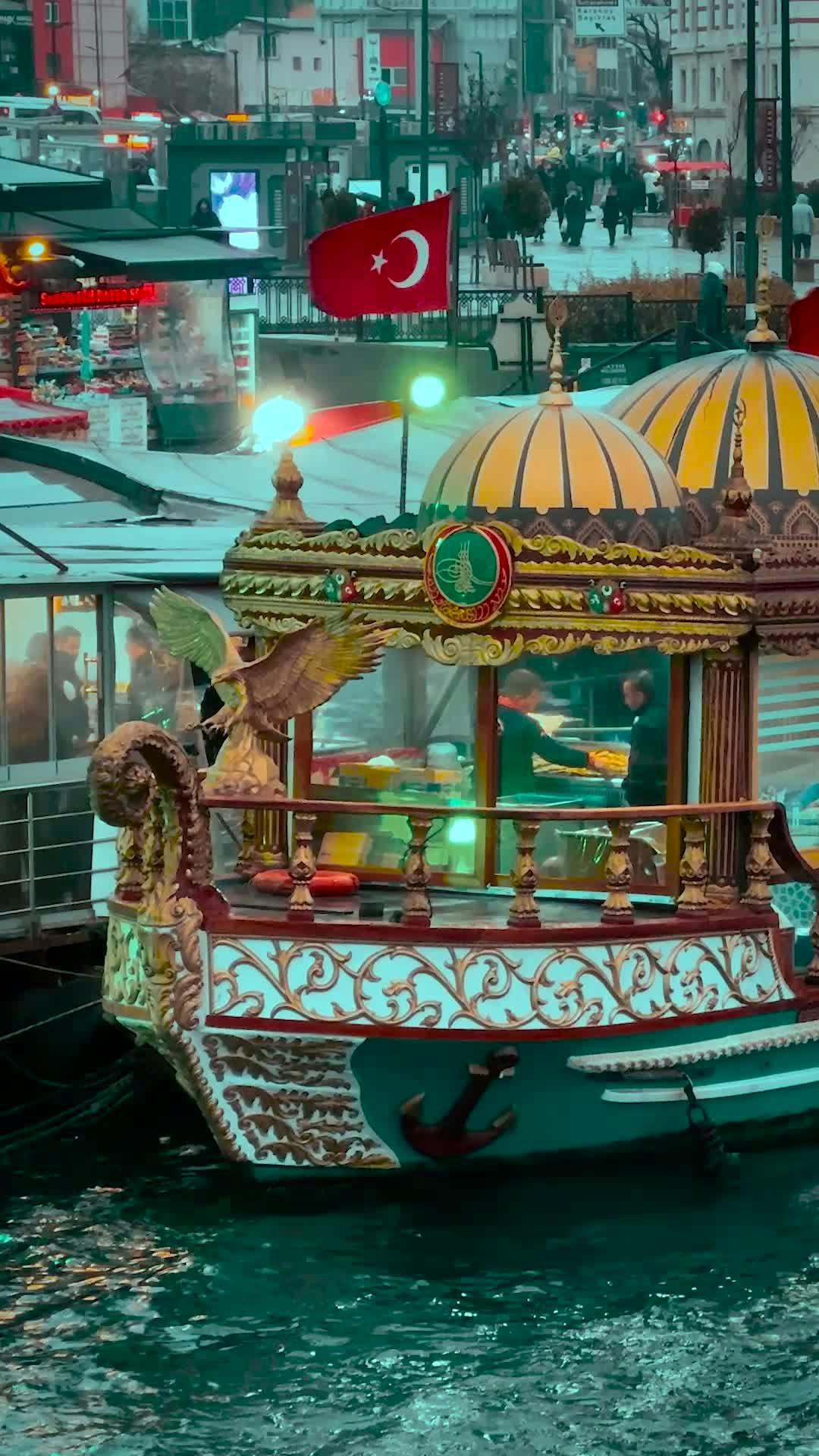 Traditional Turkish Boat on Istanbul Waterfront Free Stock Video ...