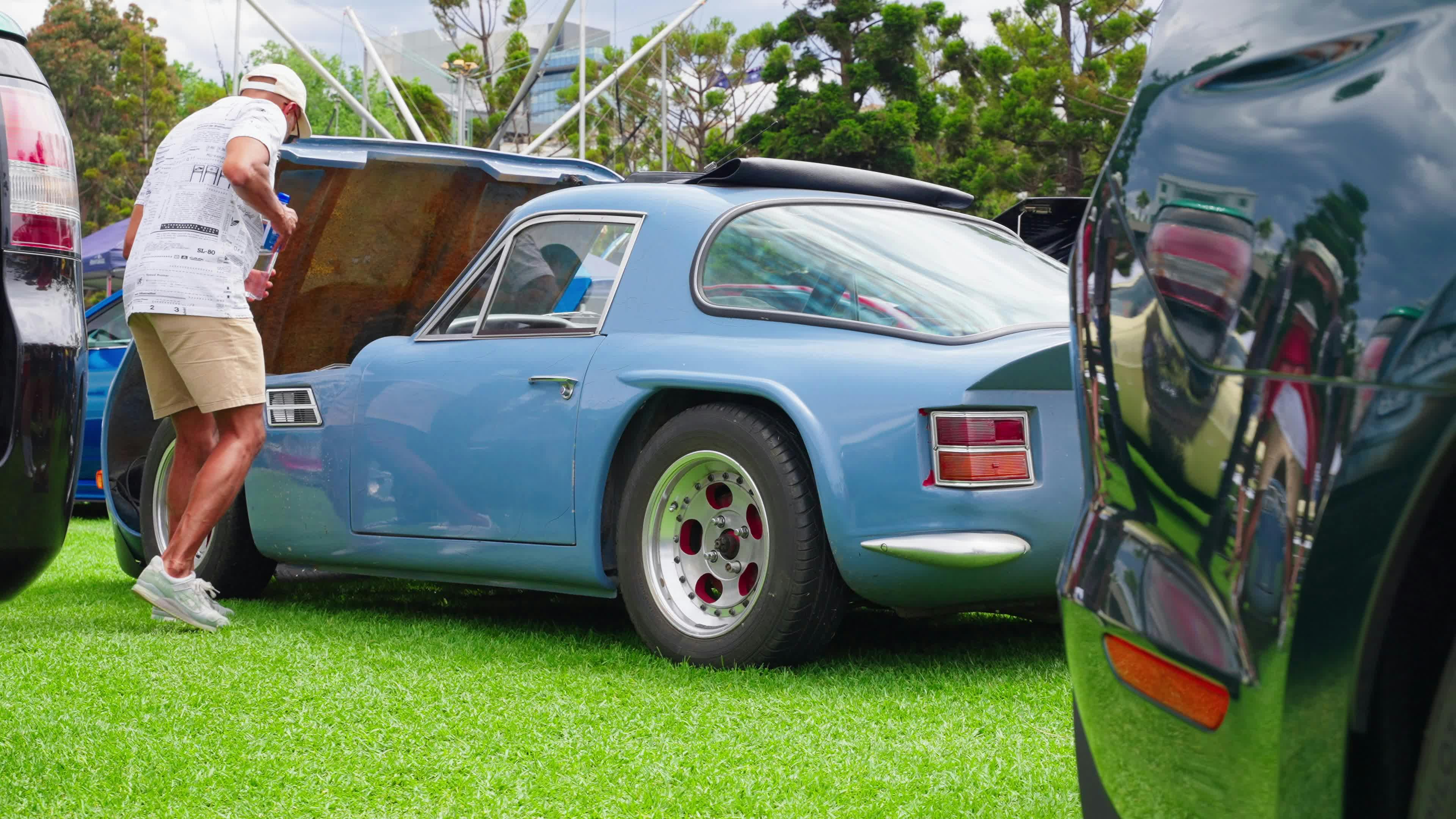 Close-up Of The Front End Of A Parked Classic Car With Its Engine ...