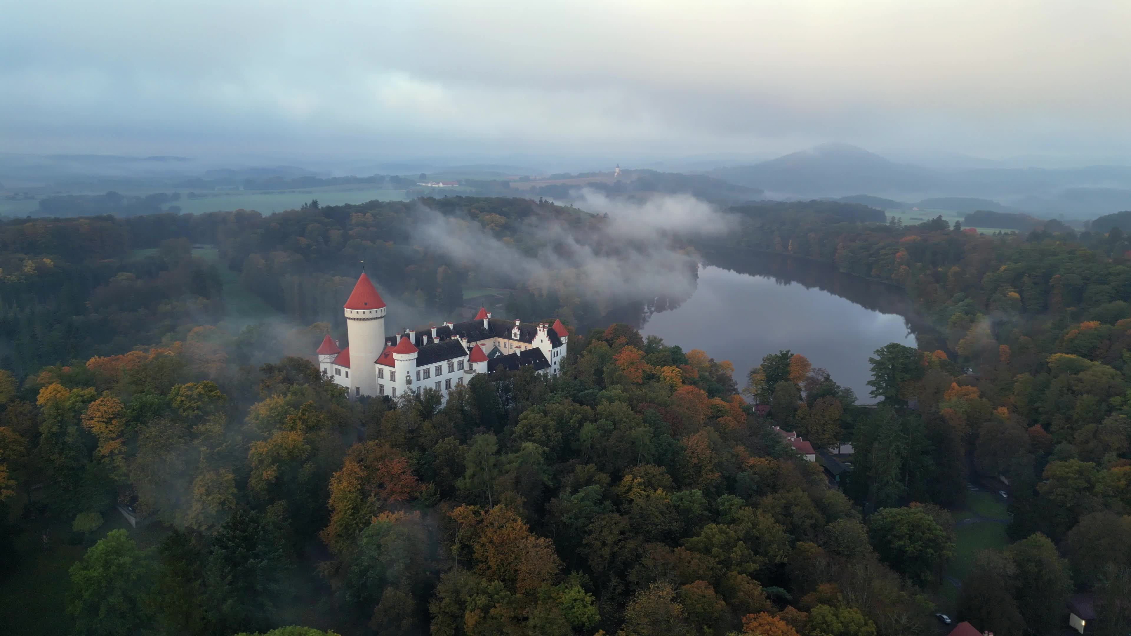 Majestic Aerial View of Castle and Forest Free Stock Video Footage ...
