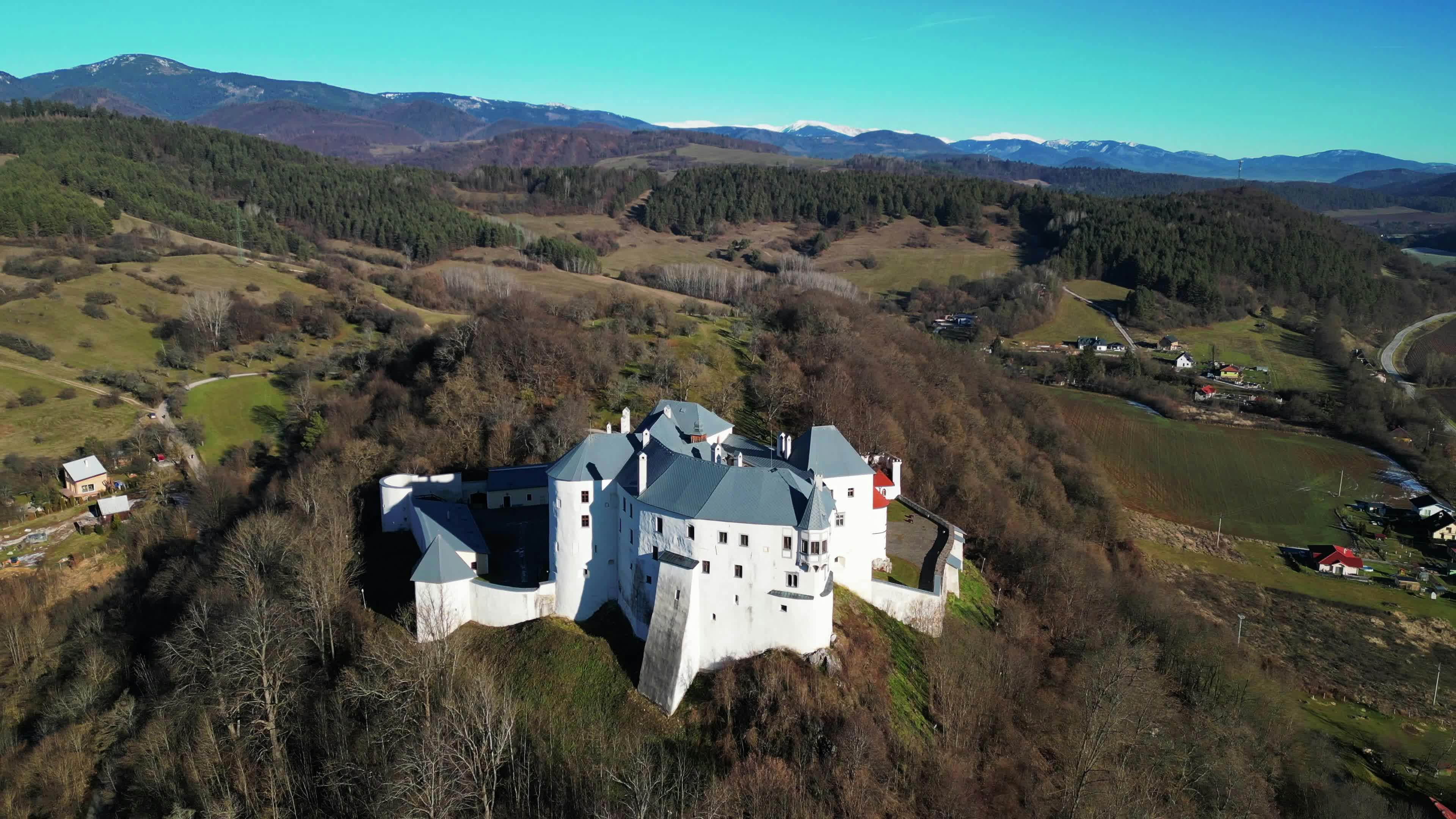Aerial View of Majestic Medieval Castle in Autumn Free Stock Video ...