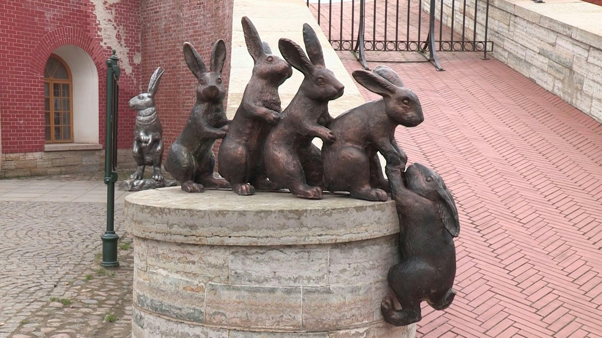 Statues Of Hares In Display Showing Teamwork Free Stock Video Footage ...
