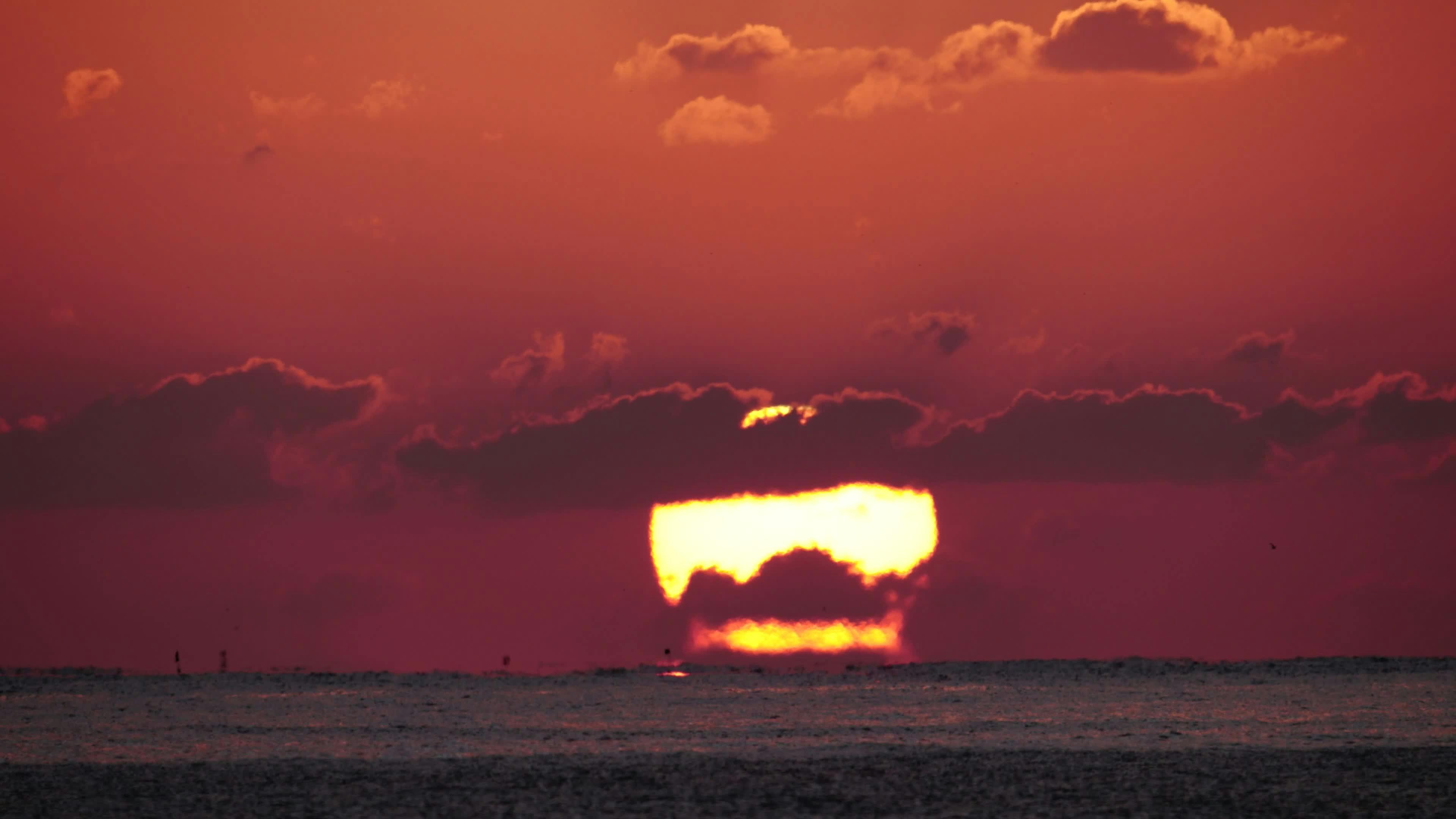 Stunning Red Sunset Over Ocean Horizon Free Stock Video Footage ...
