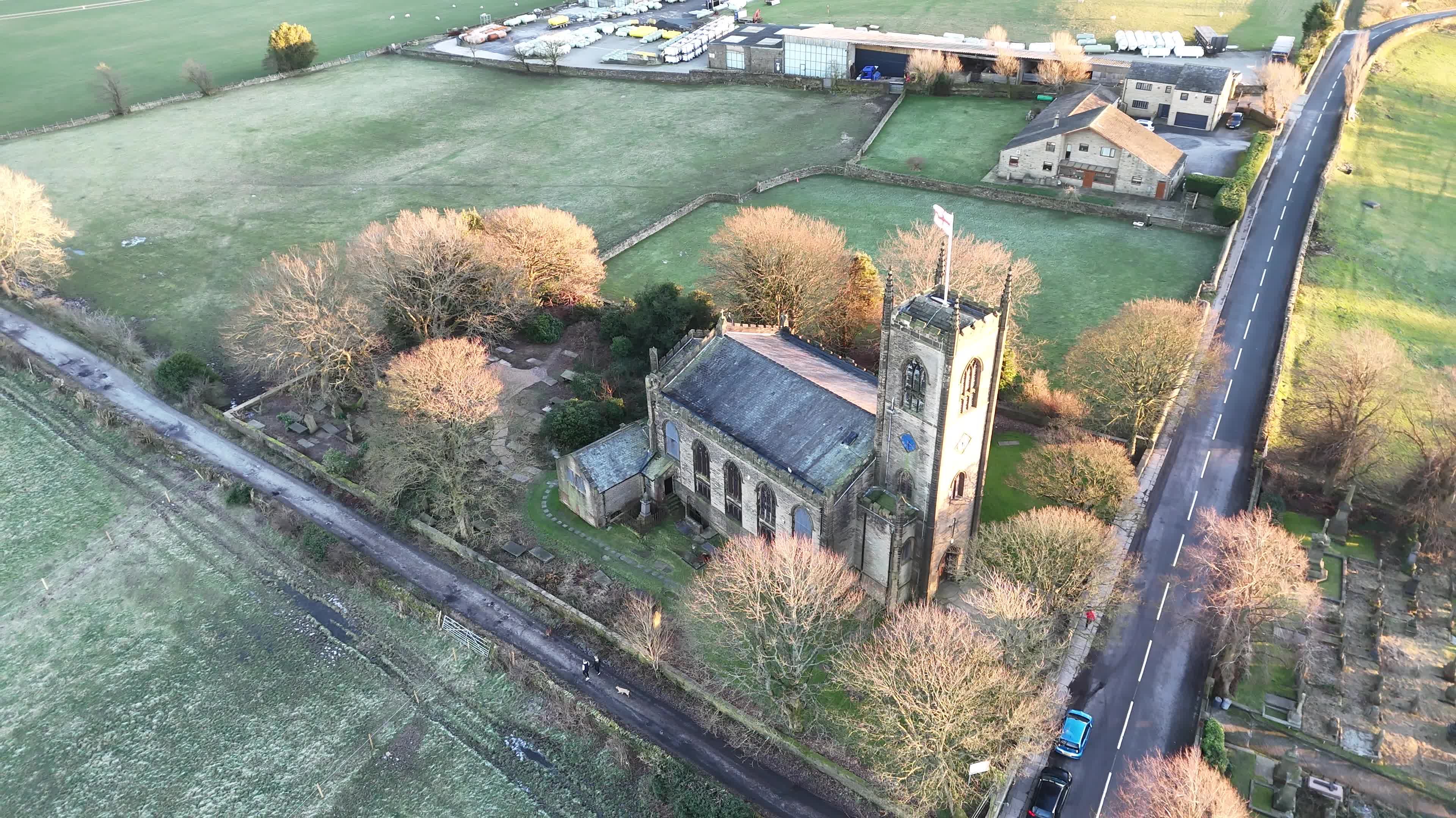 Aerial View of Historic Church in Countryside Free Stock Video Footage ...