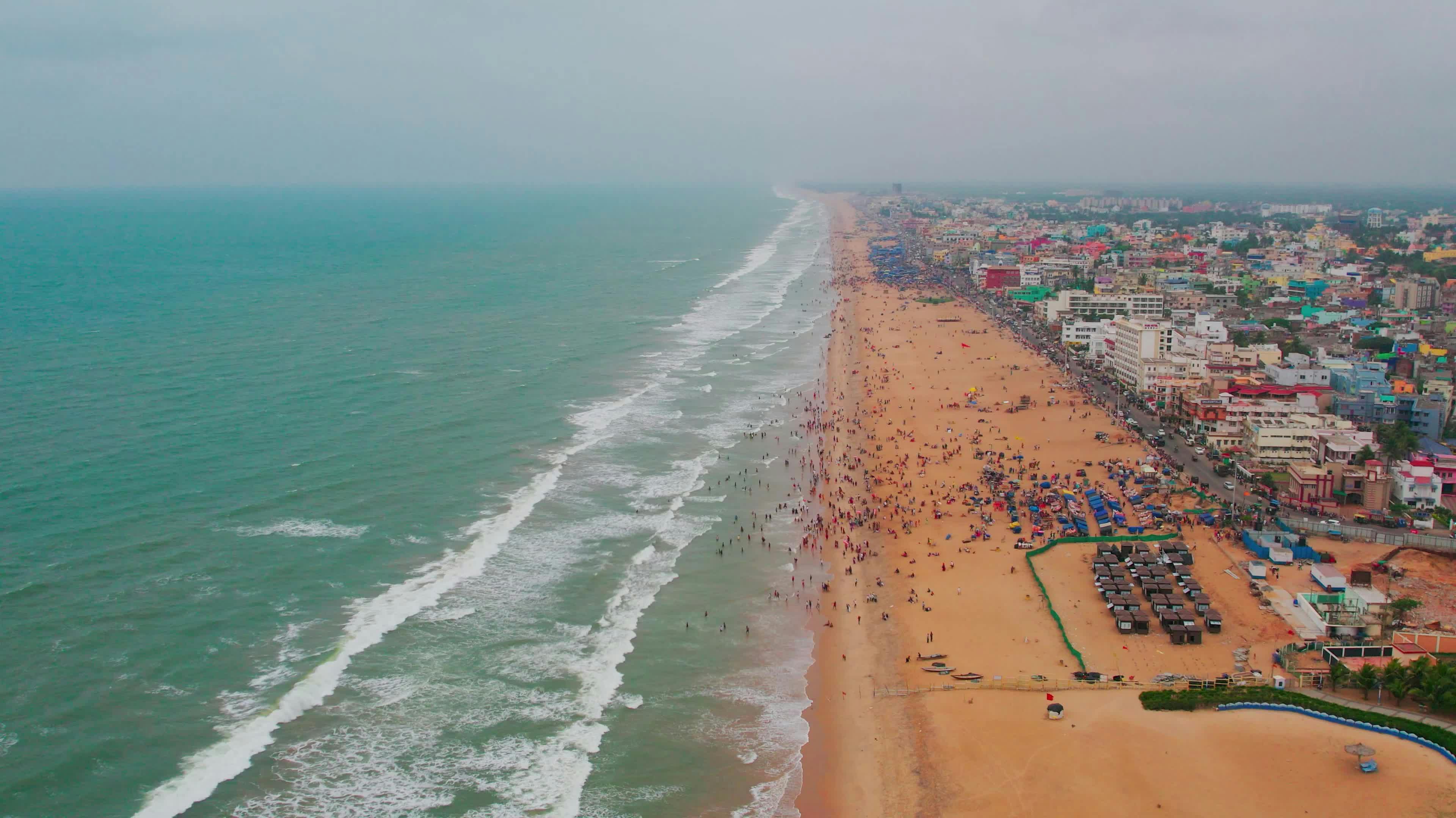 Aerial View of Busy Coastal Beachfront City Free Stock Video Footage ...