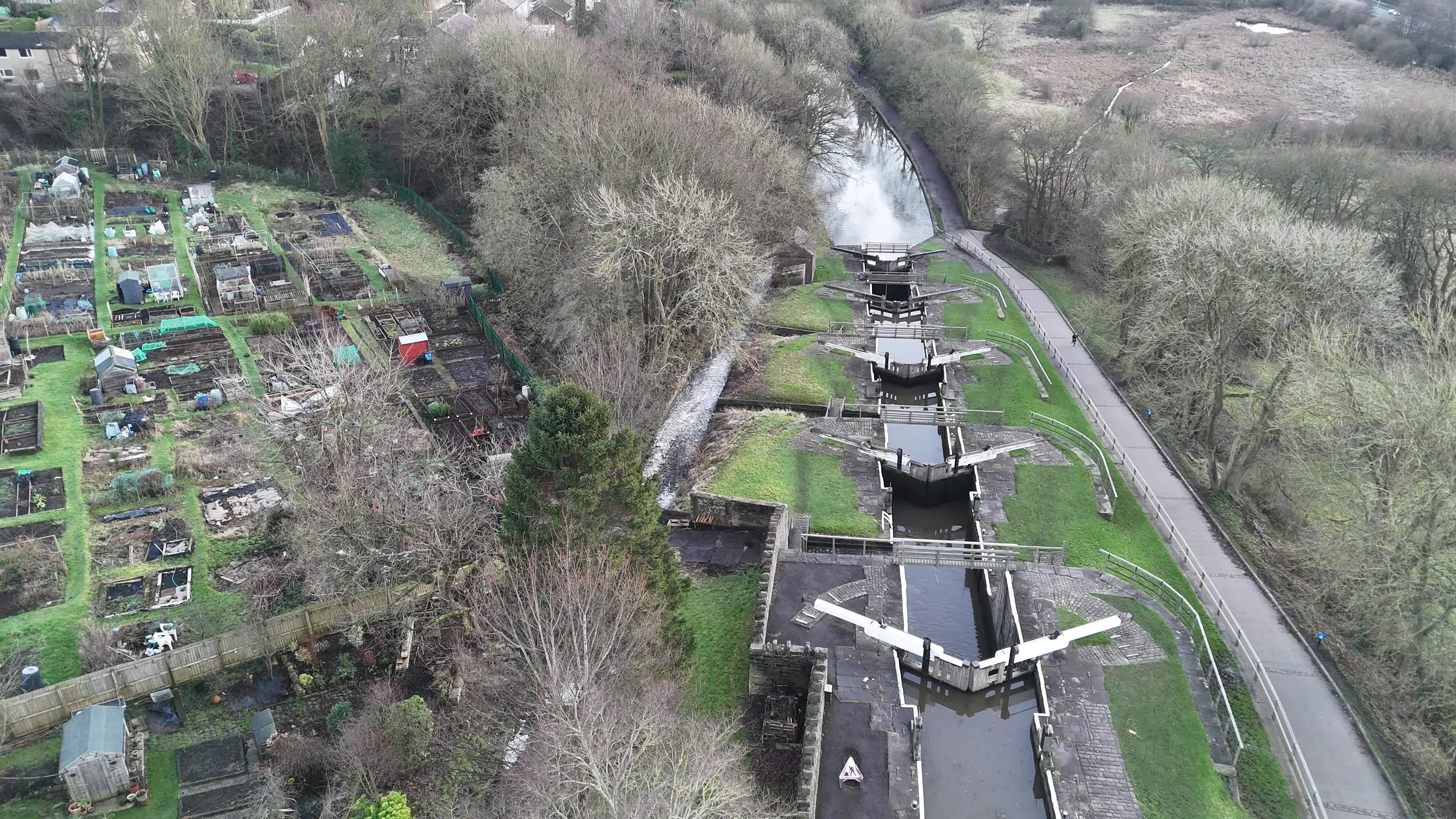 Aerial View of Historic Canal Locks and Scenic Village Free Stock Video ...