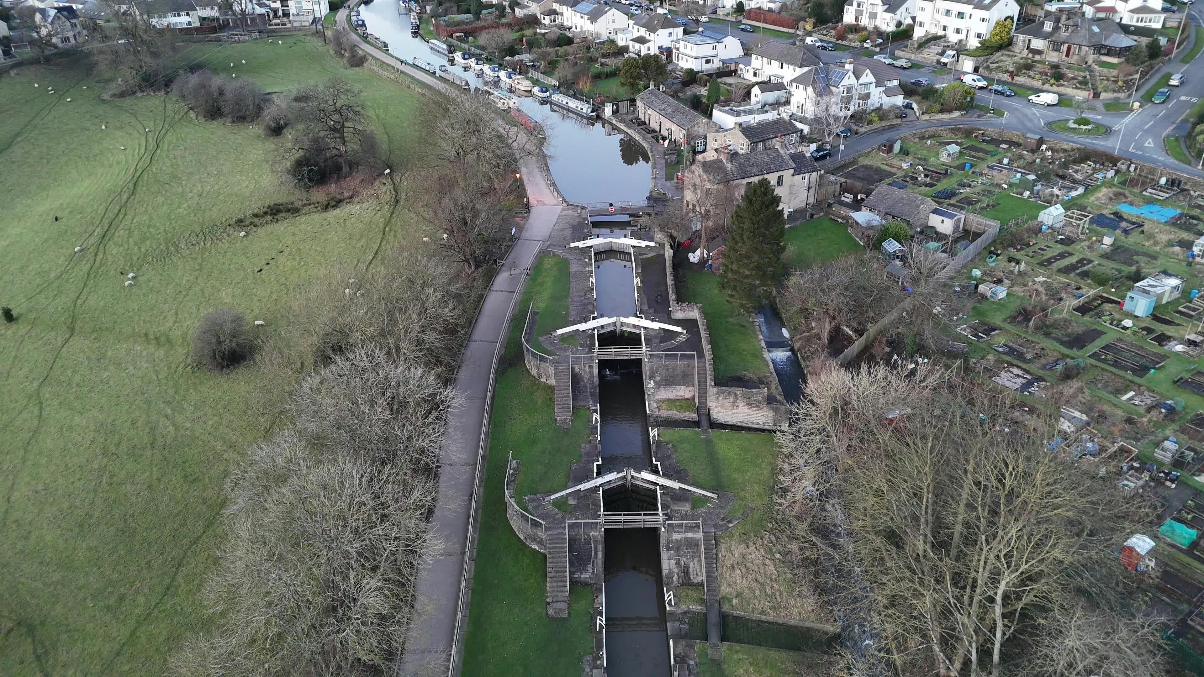 Aerial View of Historic Canal Lock System Free Stock Video Footage ...