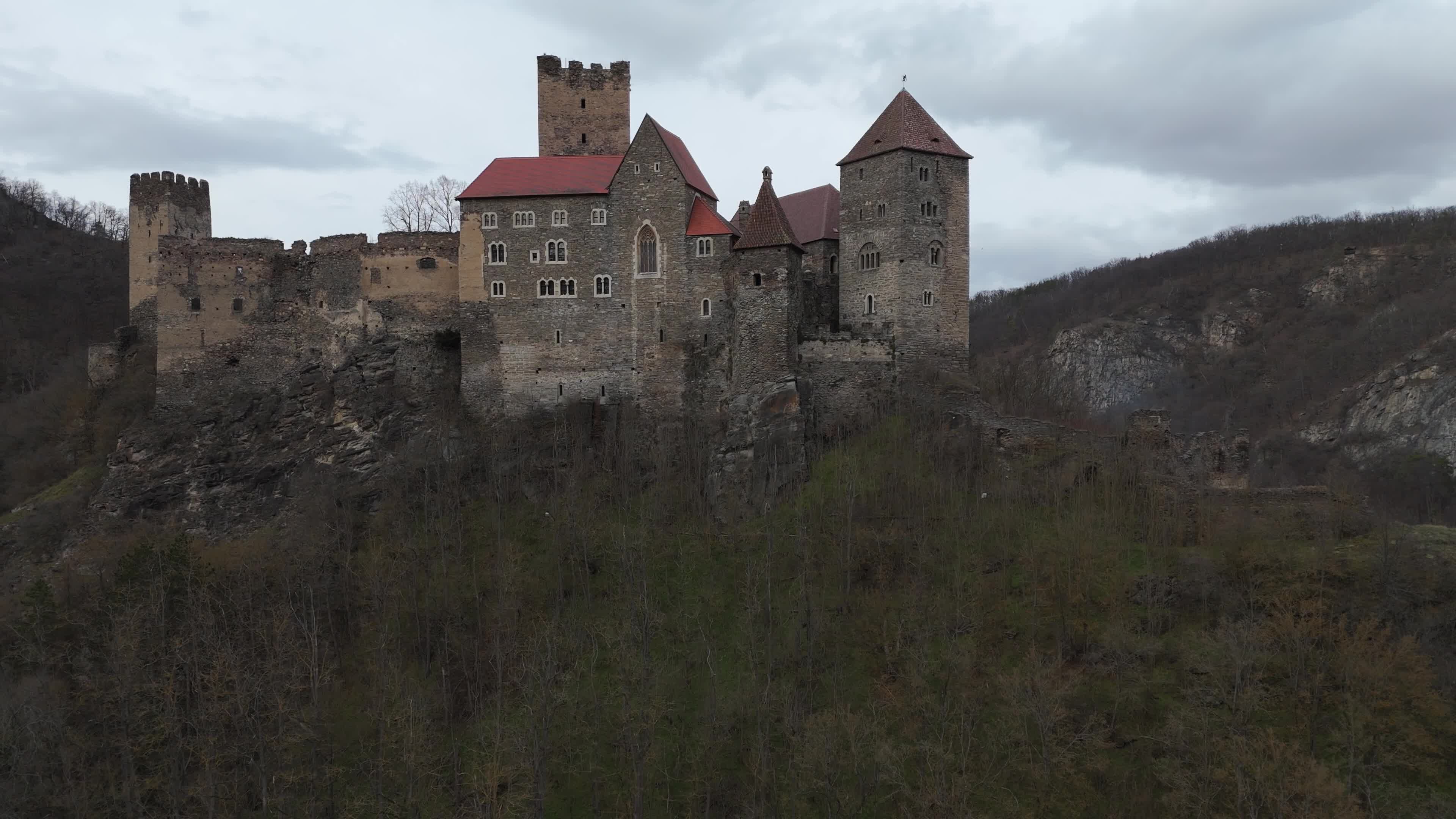 Majestic Aerial View of Historic Castle on Hill Free Stock Video ...