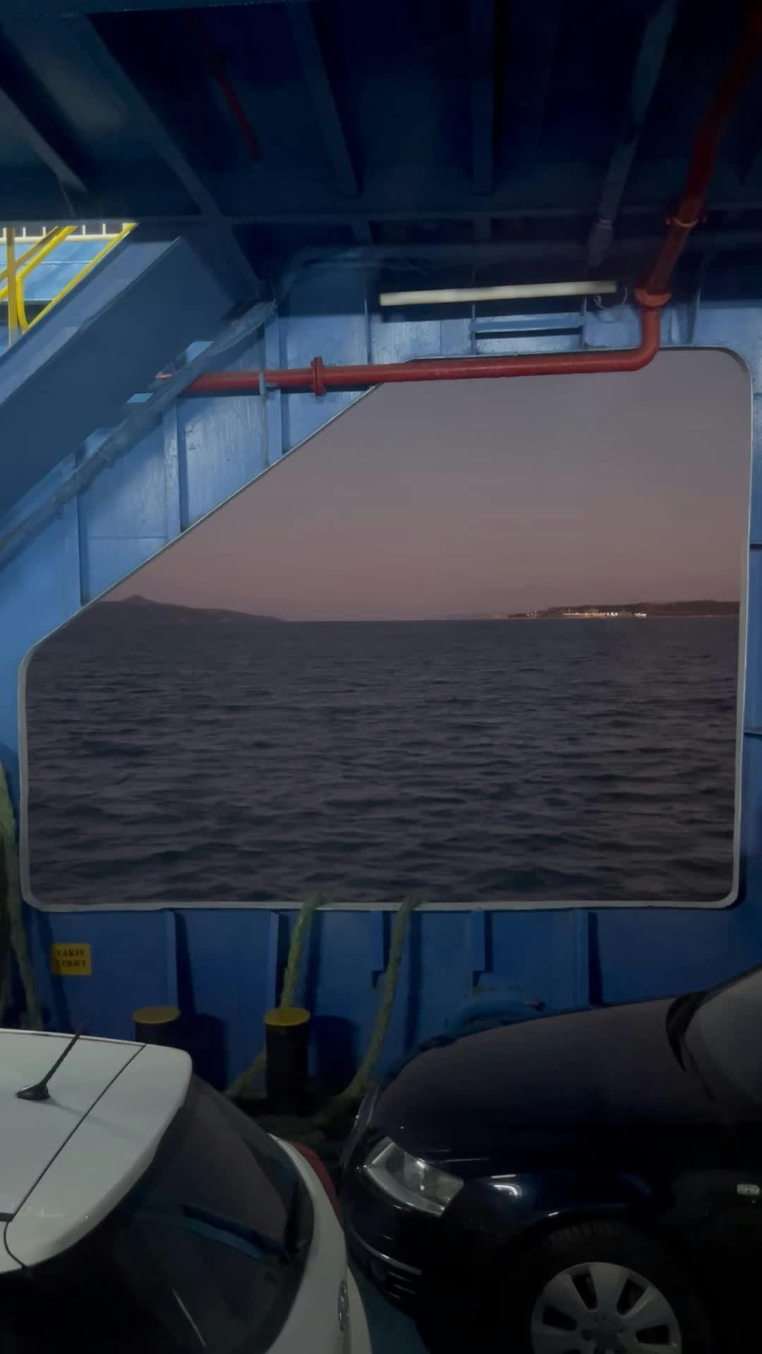 Twilight Ferry View Through a Ship Window Free Stock Video Footage, Royalty-Free 4K & HD Video Clip