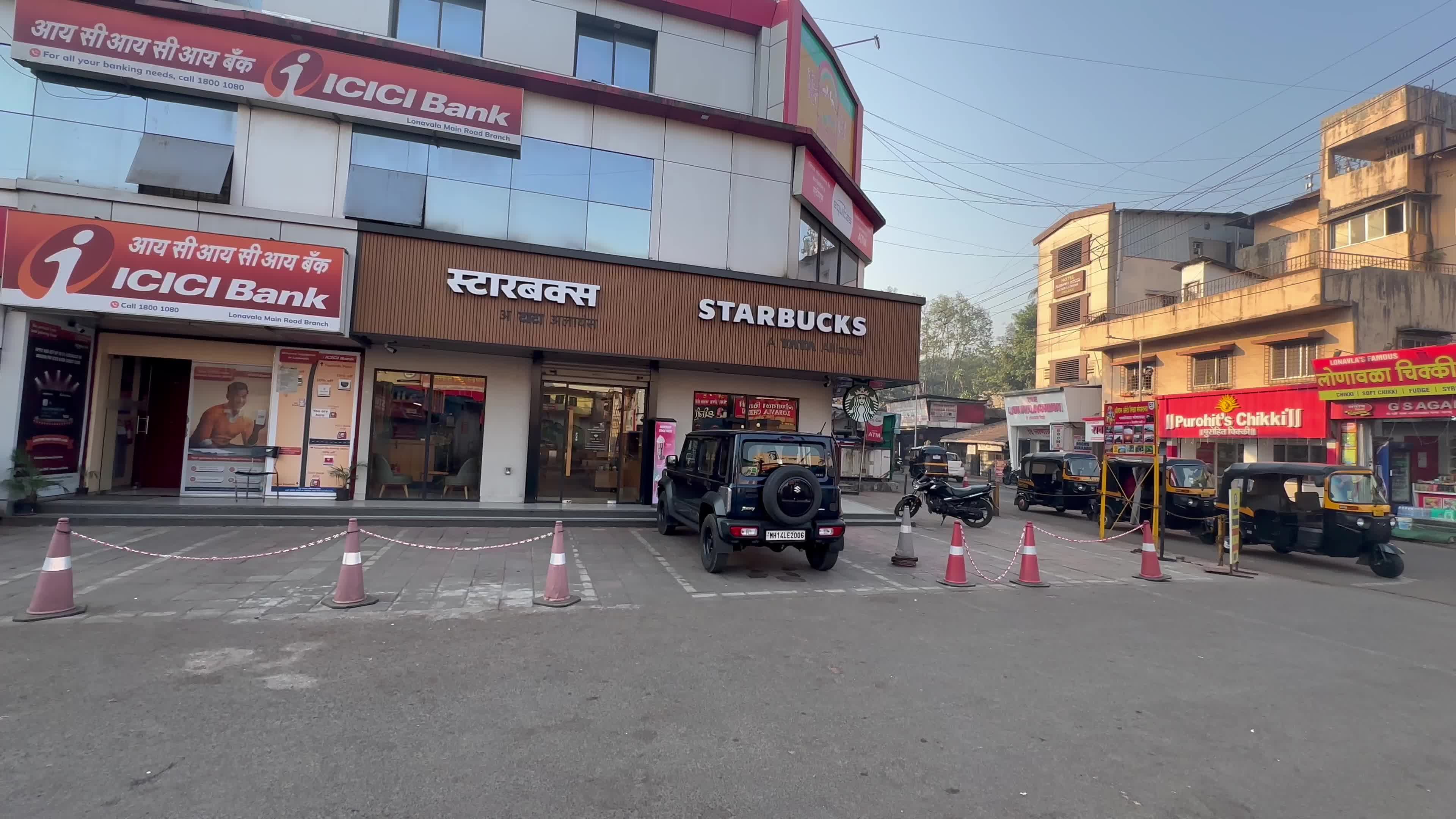 Street View of Starbucks and ICICI Bank in India Free Stock Video ...