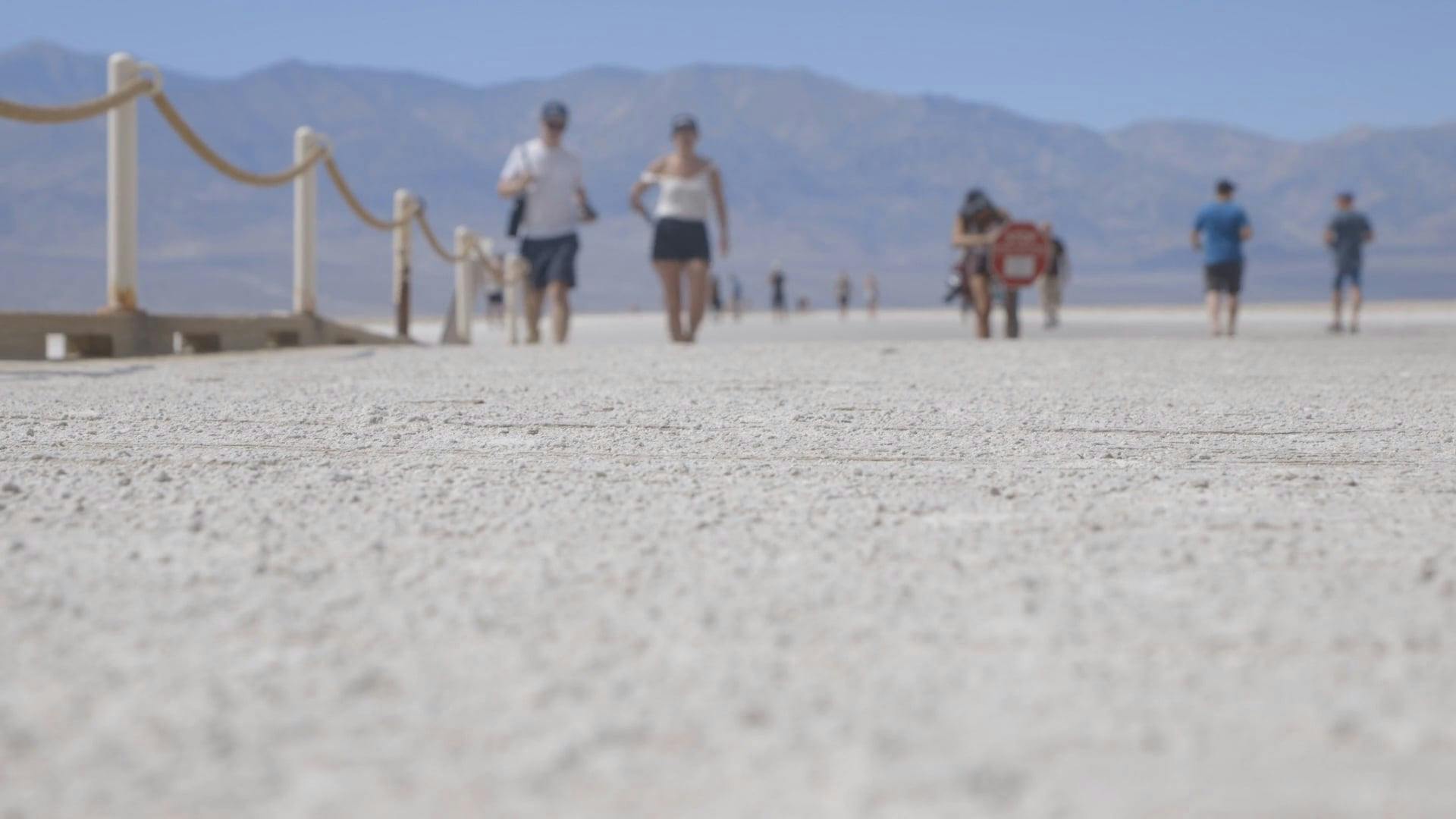 Ground Level Footage Of People Walking On Pavement Outdoors In Daylight ...