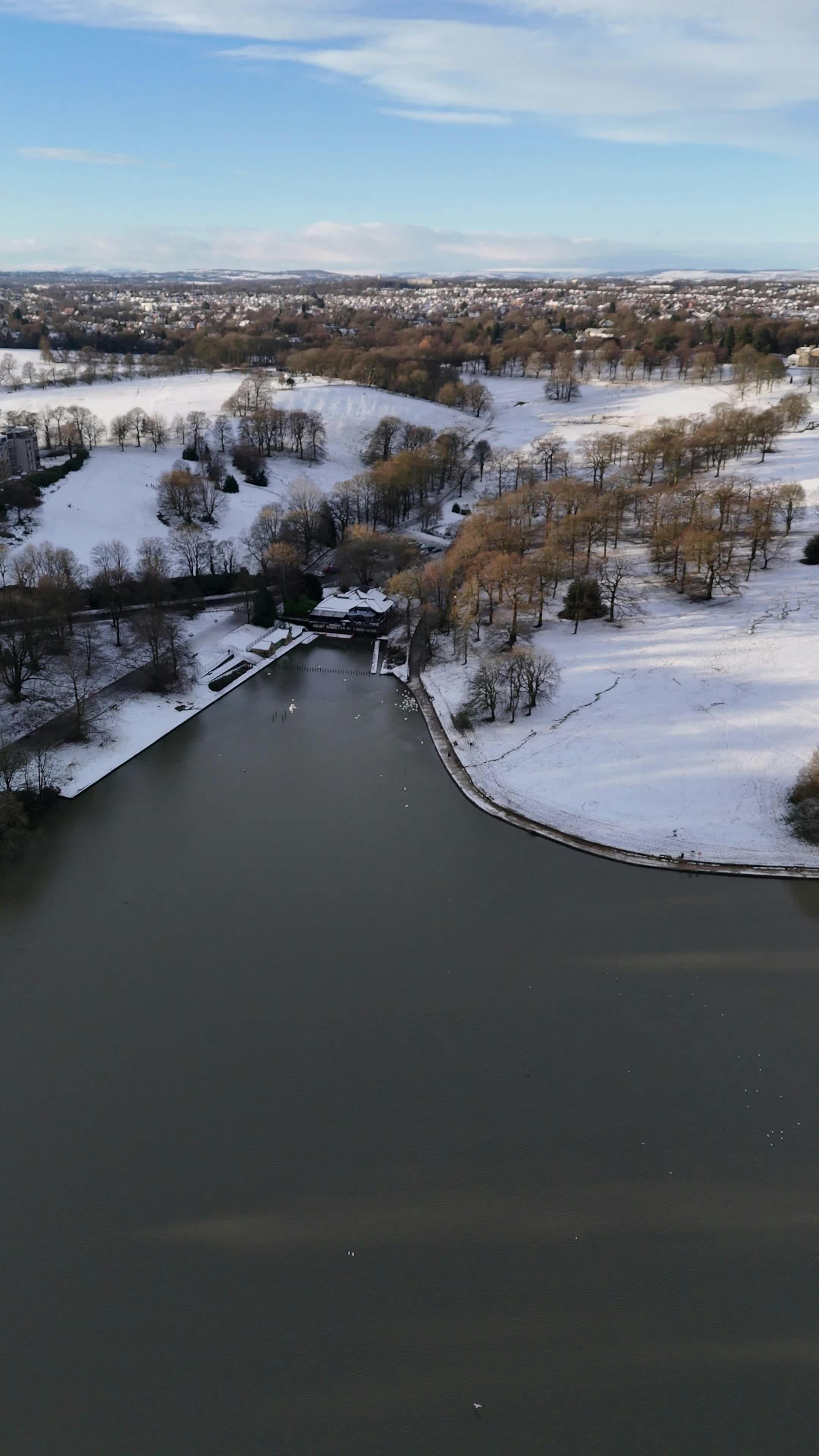 Stunning Aerial View of Snowy Riverside Landscape Free Stock Video ...