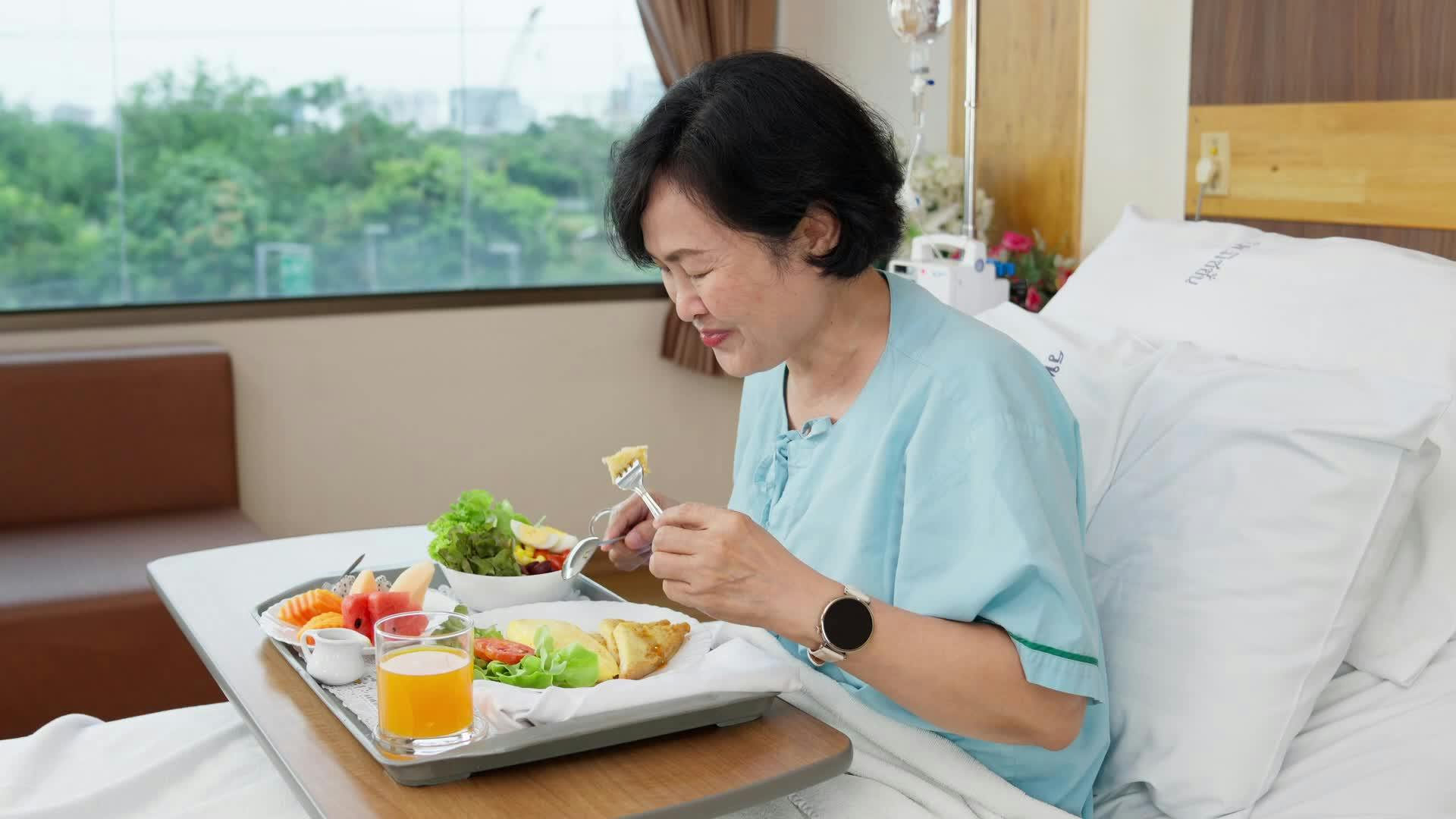 Patient Enjoying Healthy Meal in Hospital Room Free Stock Video Footage ...