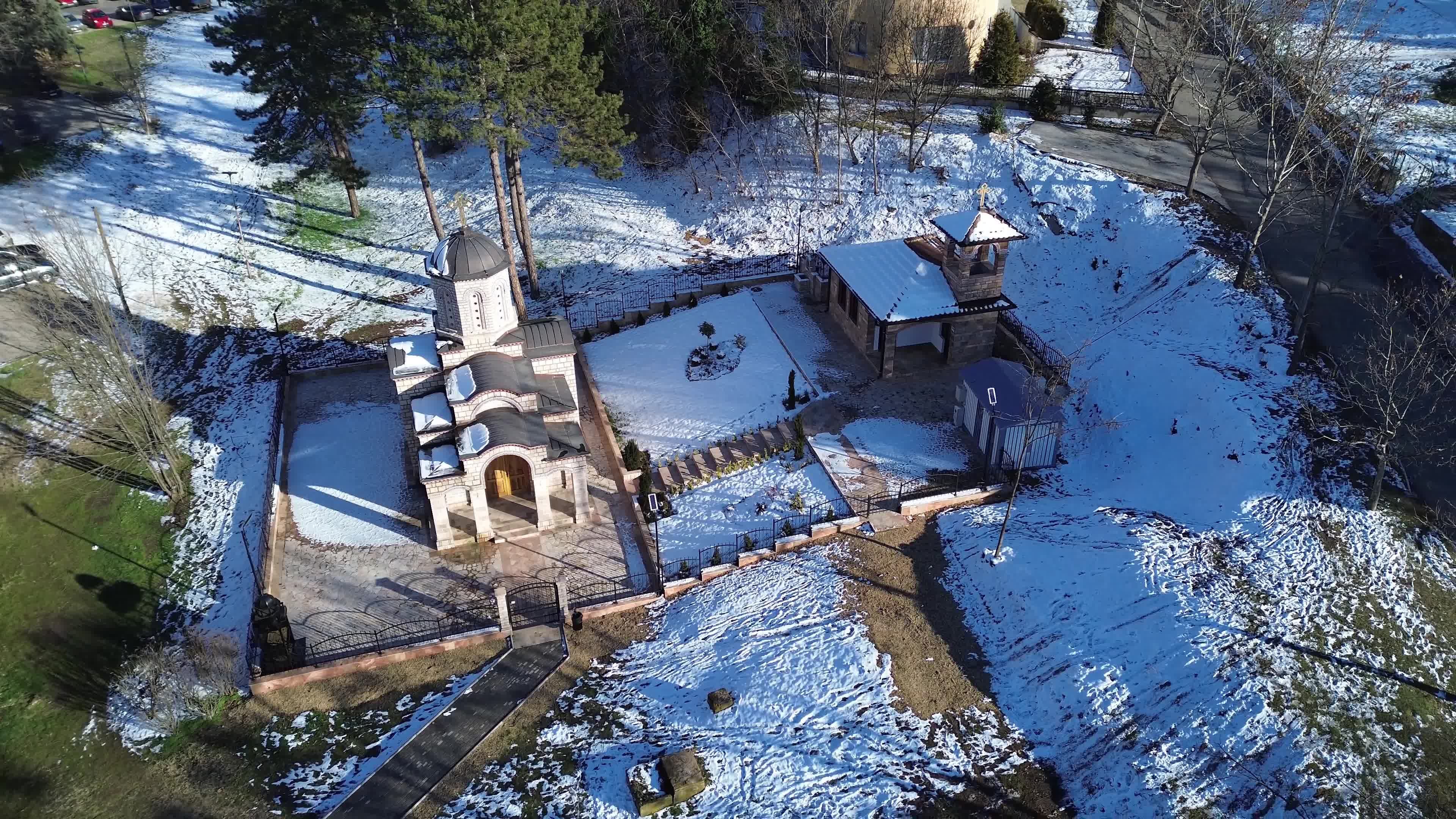 Aerial Winter View of Historic Churchyard Free Stock Video Footage ...