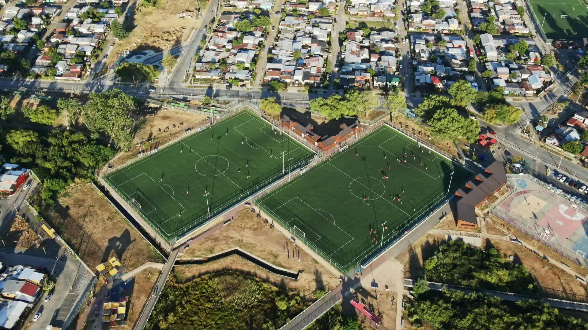 Aerial View of Urban Soccer Fields and Surroundings Free Stock Video ...