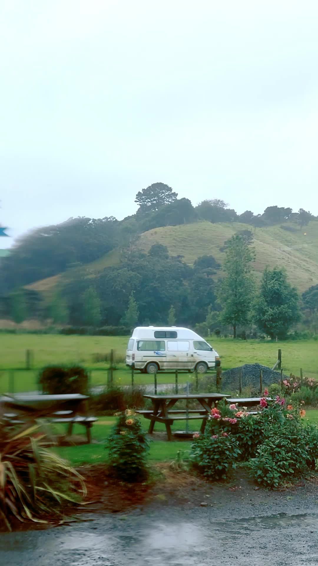 Serene Countryside View with Van in Rain Free Stock Video Footage ...