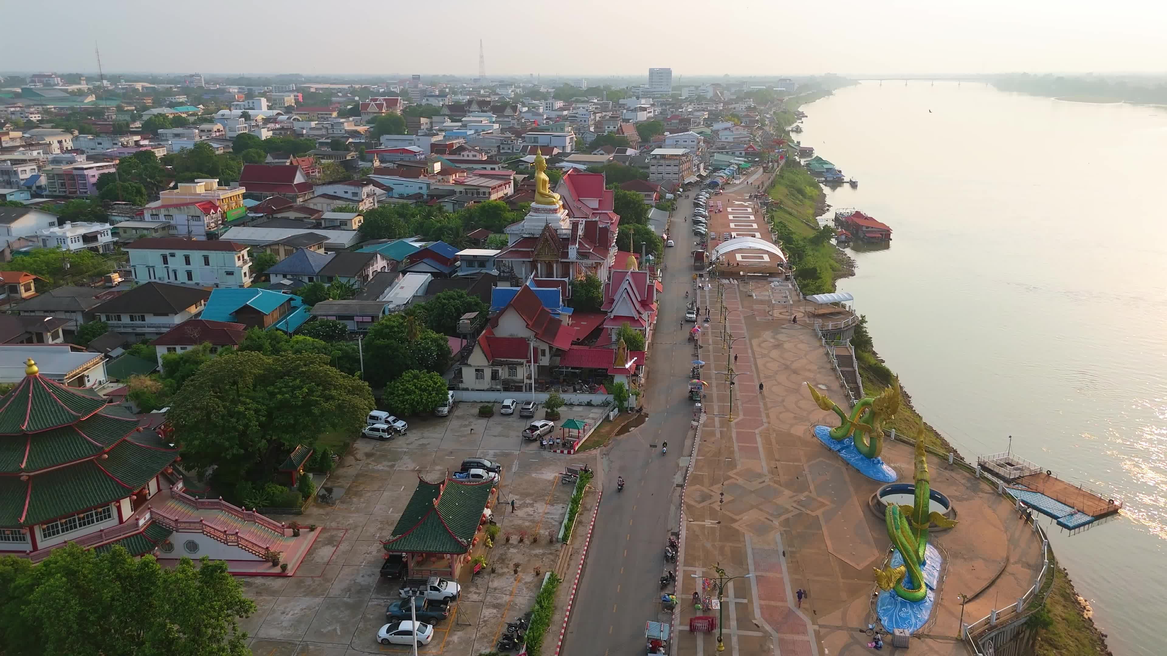 Aerial View of Nong Khai Riverfront in Thailand Free Stock Video ...