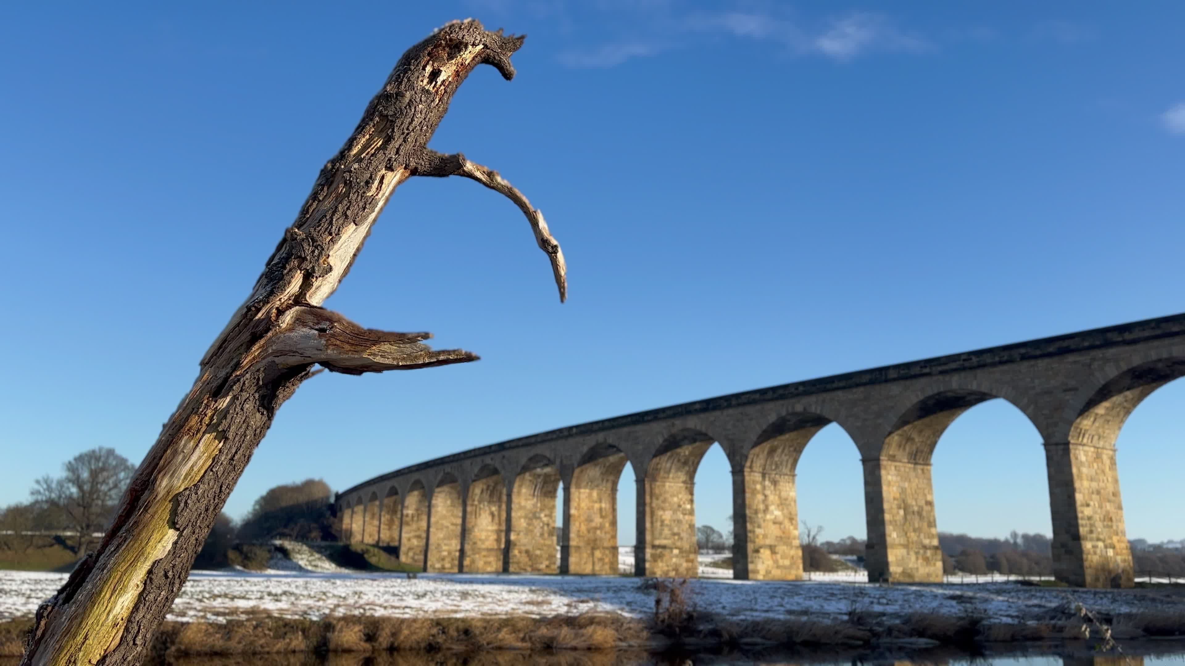 Scenic Winter View of Historic Stone Viaduct Free Stock Video Footage ...