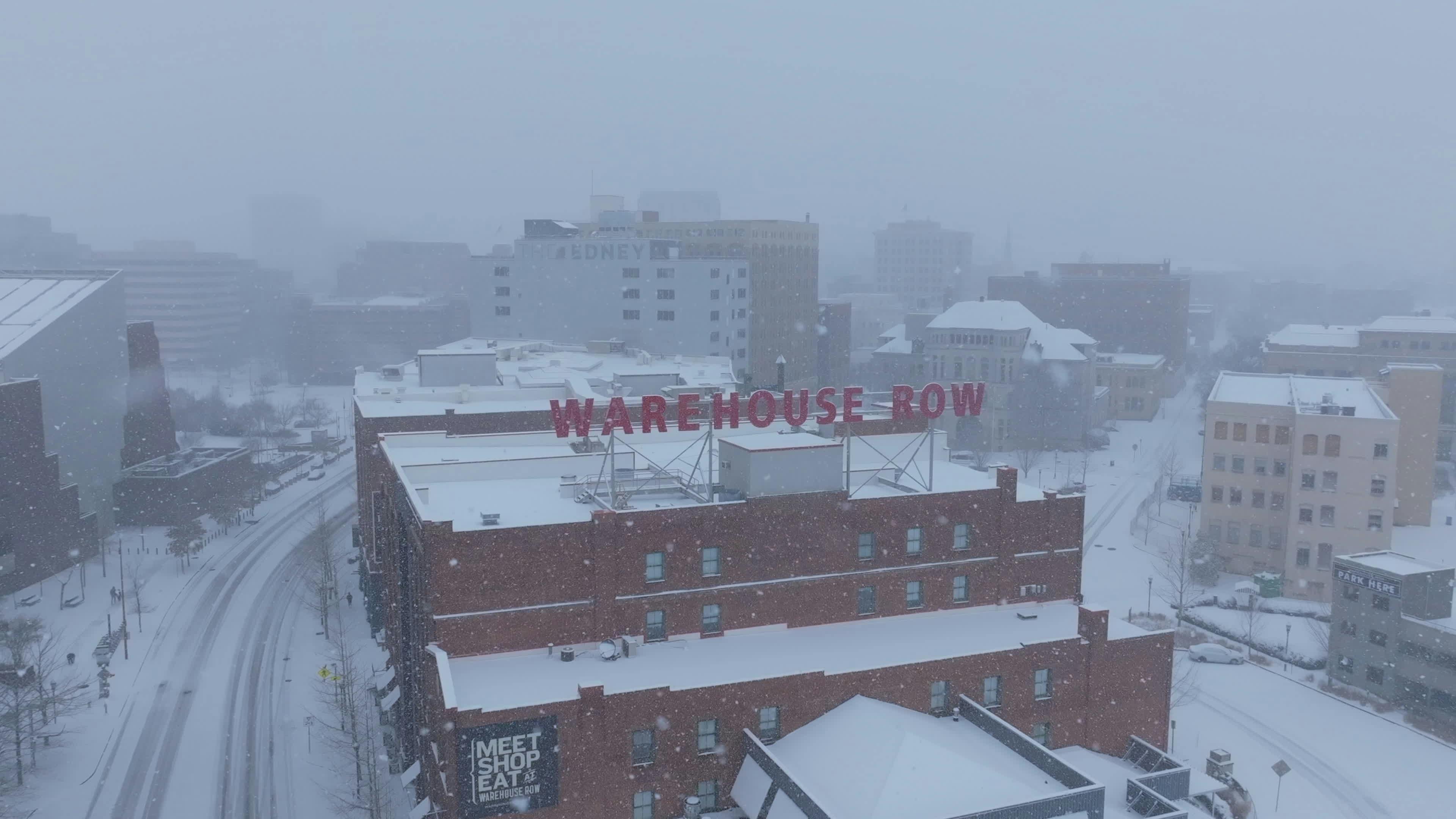 Aerial Snowy Cityscape View with Warehouse Row Free Stock Video Footage ...