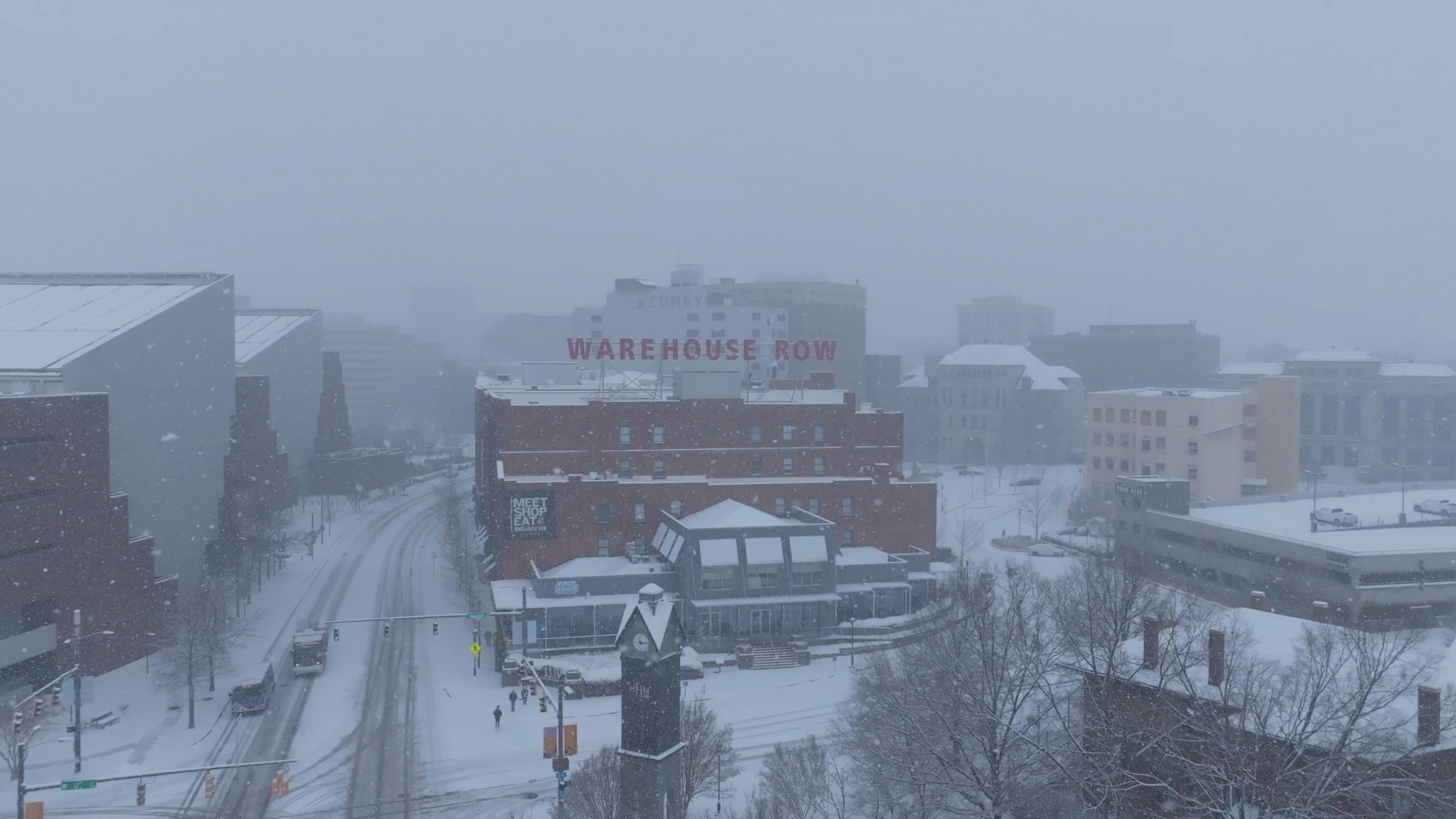 Snowy Cityscape with Warehouse Row in Winter Free Stock Video Footage ...