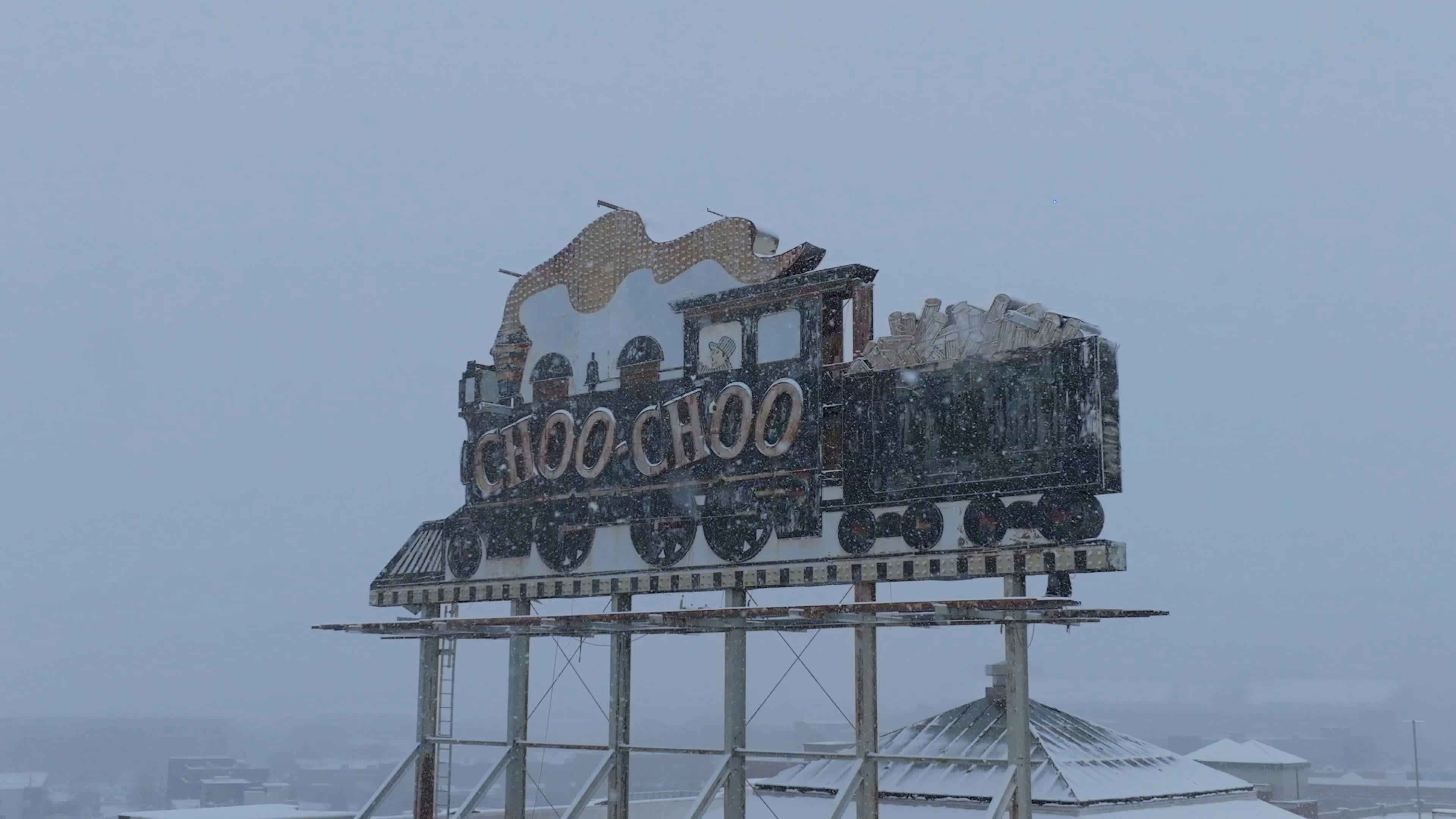 Snowy Day at Historic Choo Choo Sign Free Stock Video Footage, Royalty ...