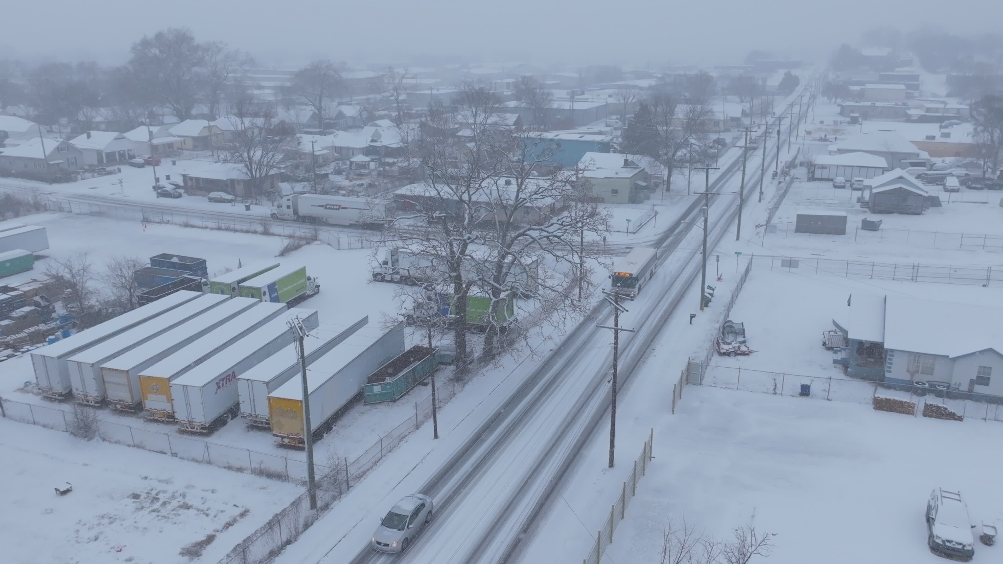 Aerial View of Snowy Urban Neighborhood Free Stock Video Footage ...