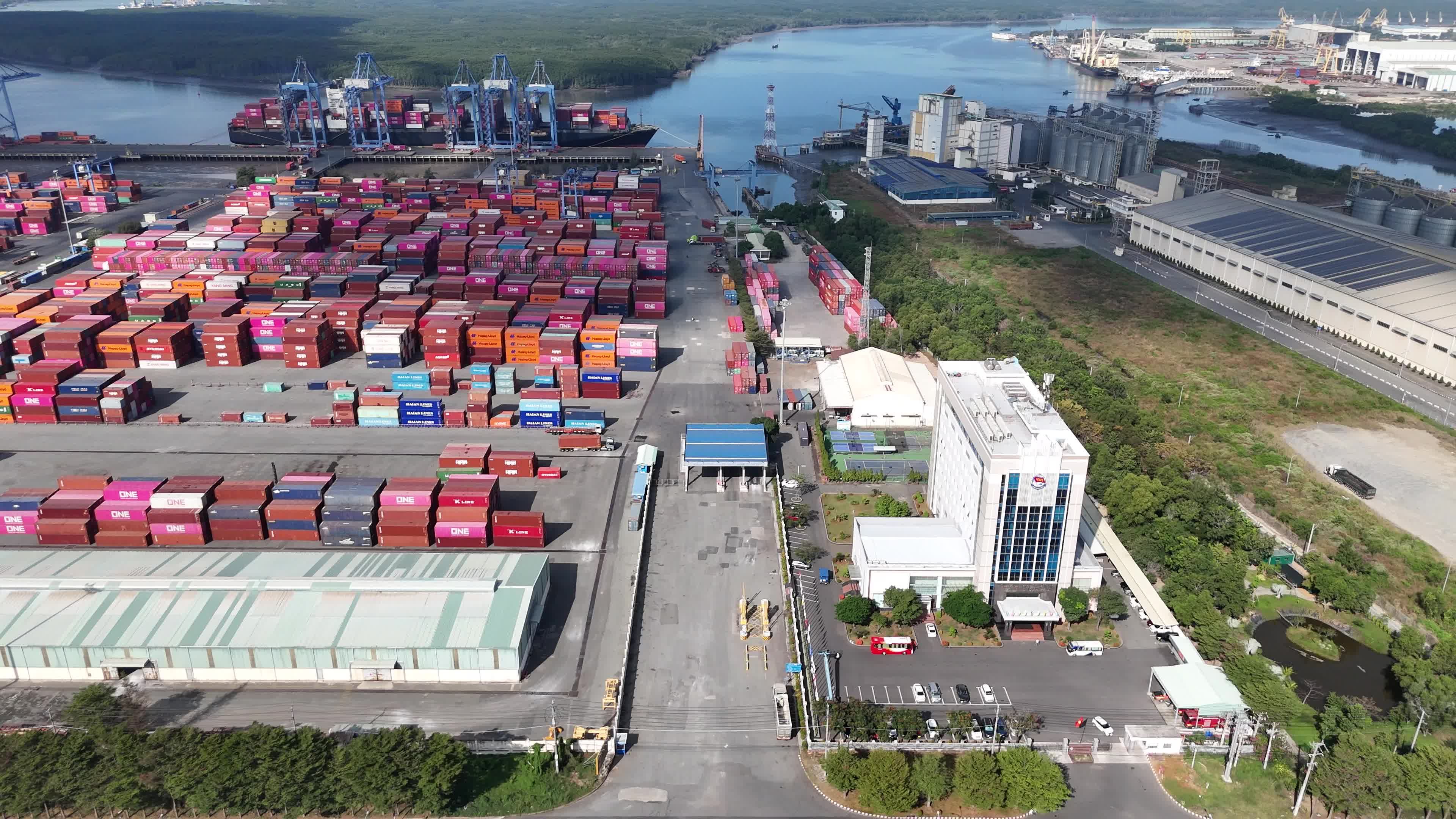 Aerial View of Container Freight Station Free Stock Video Footage ...