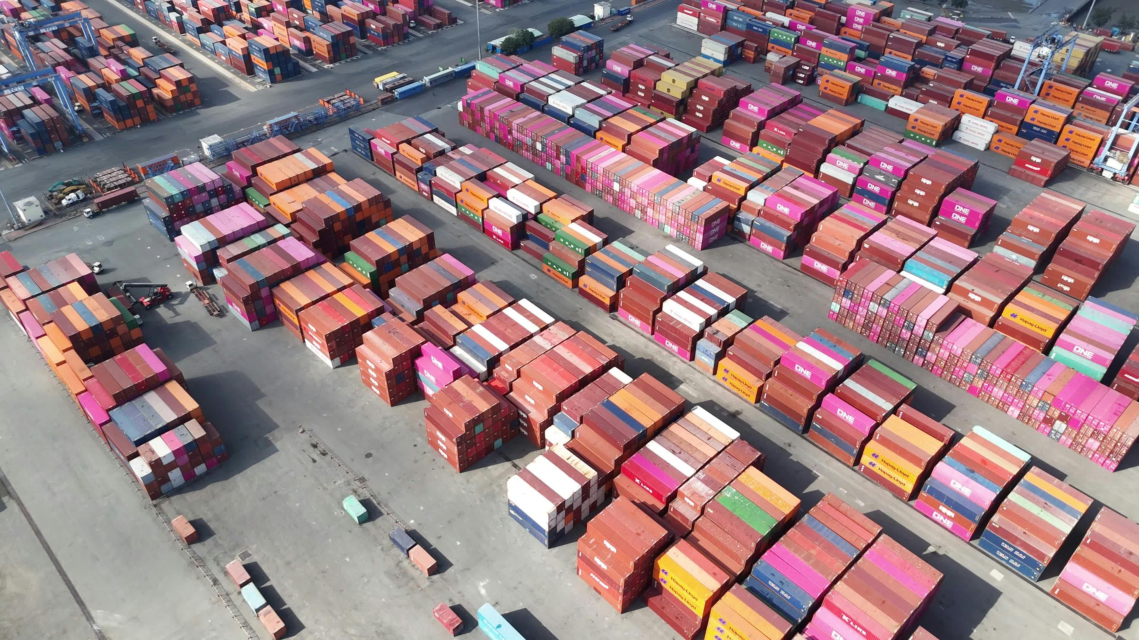 Aerial View of Colorful Container Yard at Busy Port Free Stock Video ...