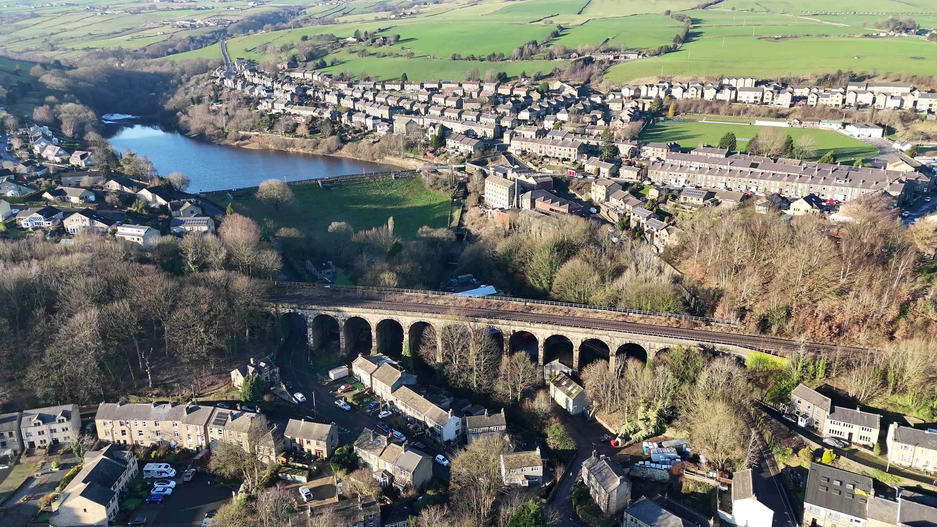 Scenic Aerial View of English Village Viaduct Free Stock Video Footage ...