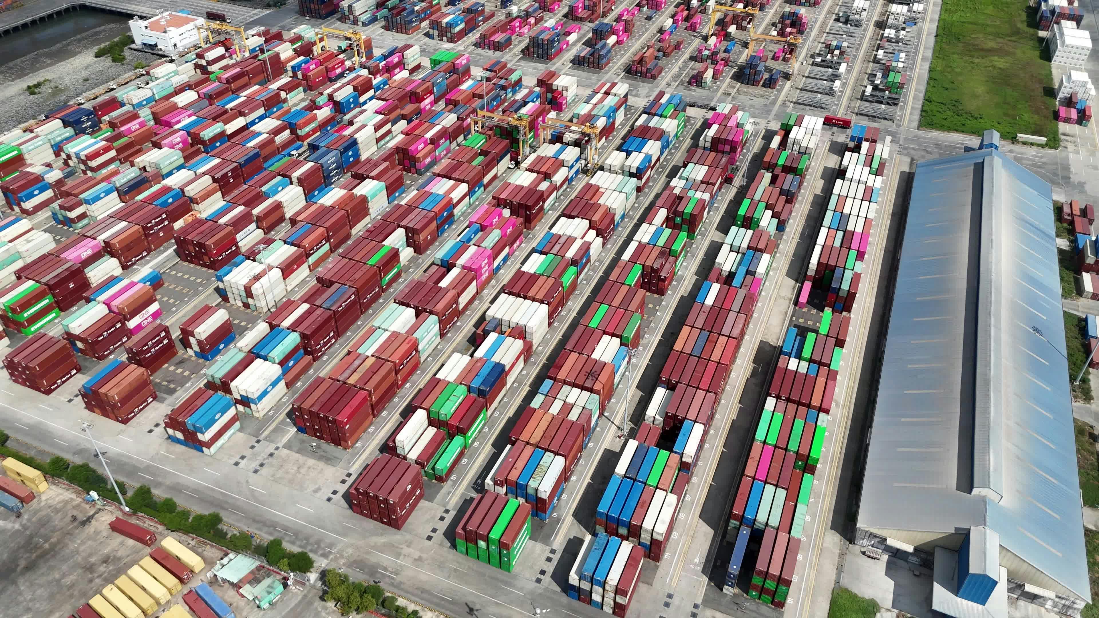 Busy Container Terminal with Cranes and Ships Free Stock Video Footage ...