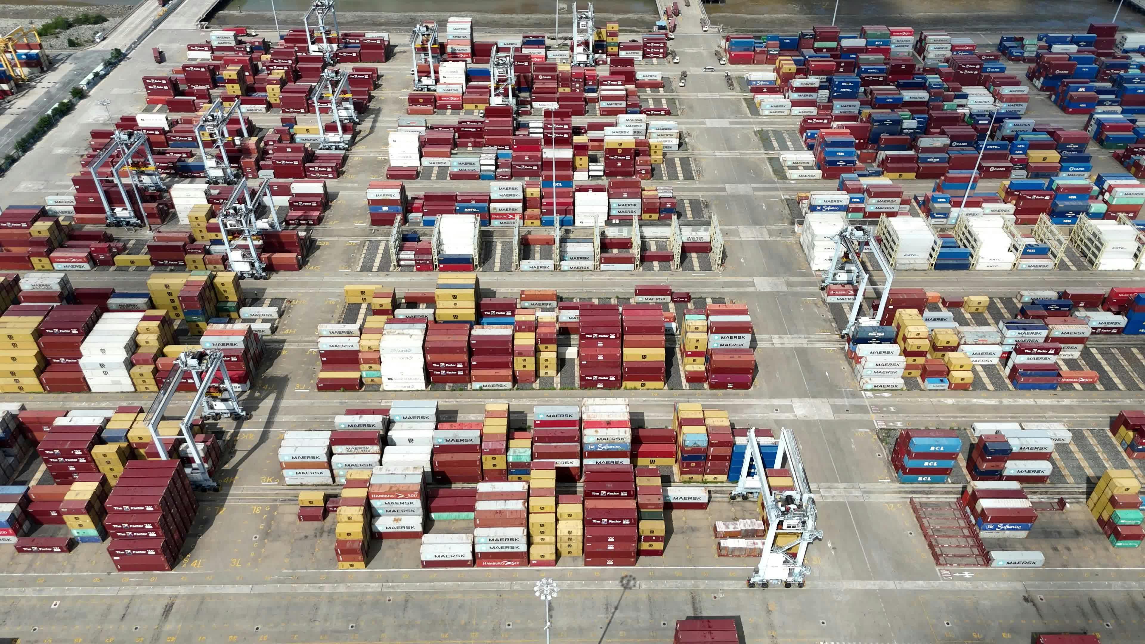 Aerial View of Busy Container Terminal Operations Free Stock Video ...