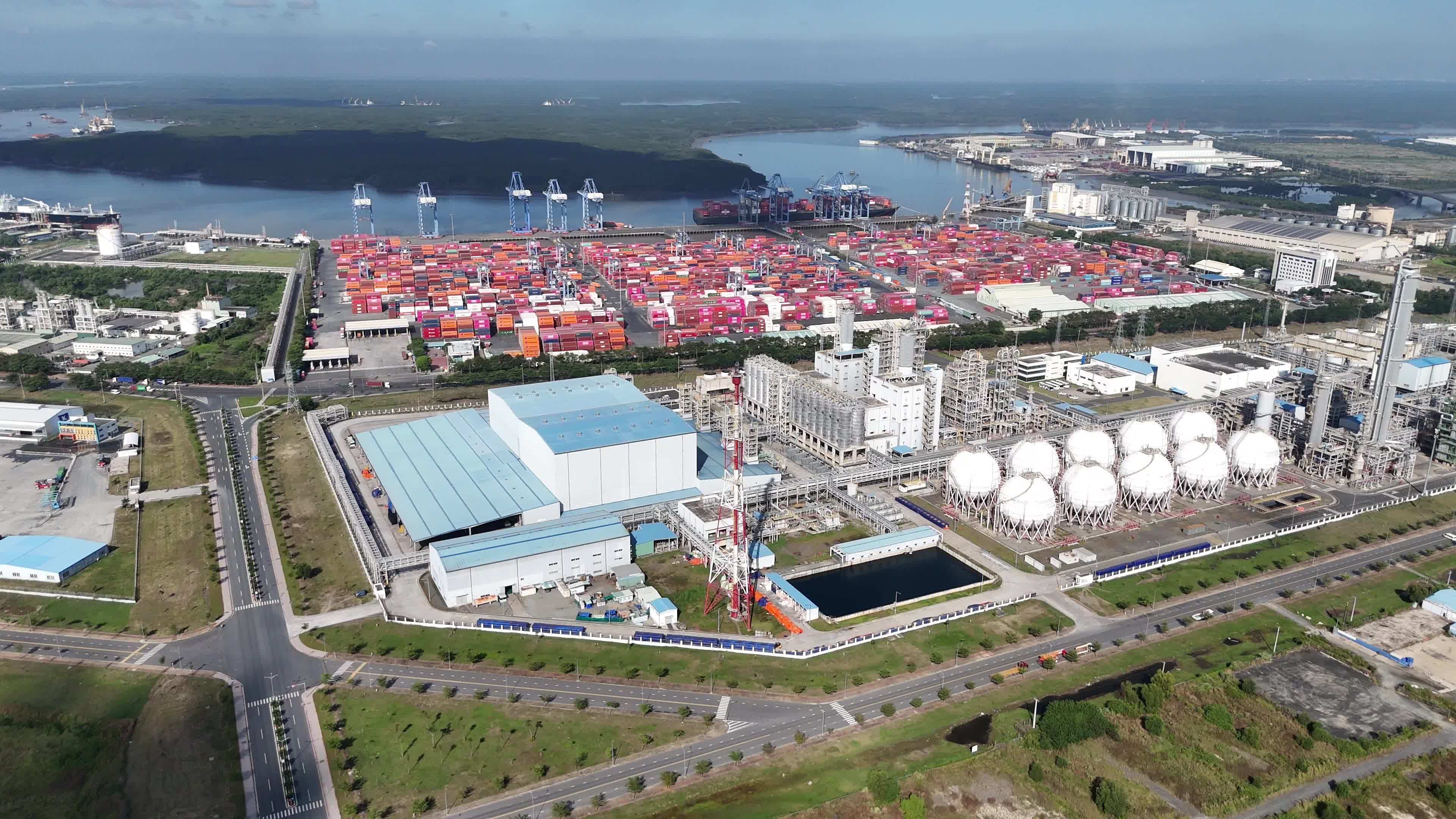 Aerial View of Industrial Port and Container Yard Free Stock Video ...