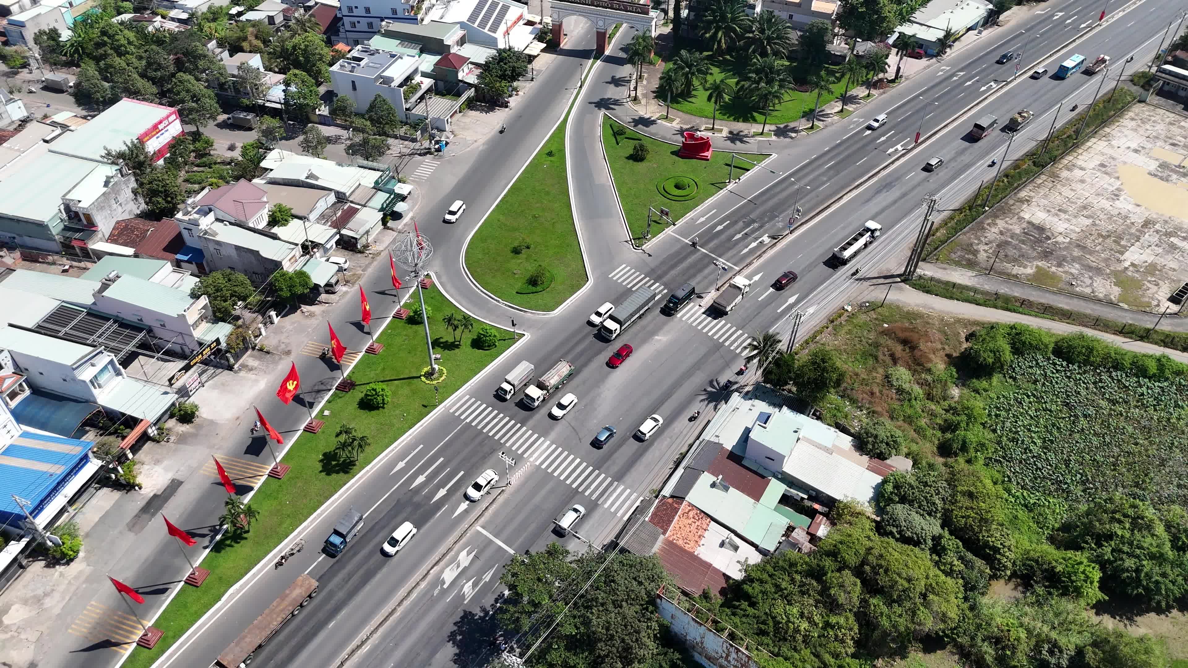 Aerial View of Busy Vietnamese City Intersection Free Stock Video ...