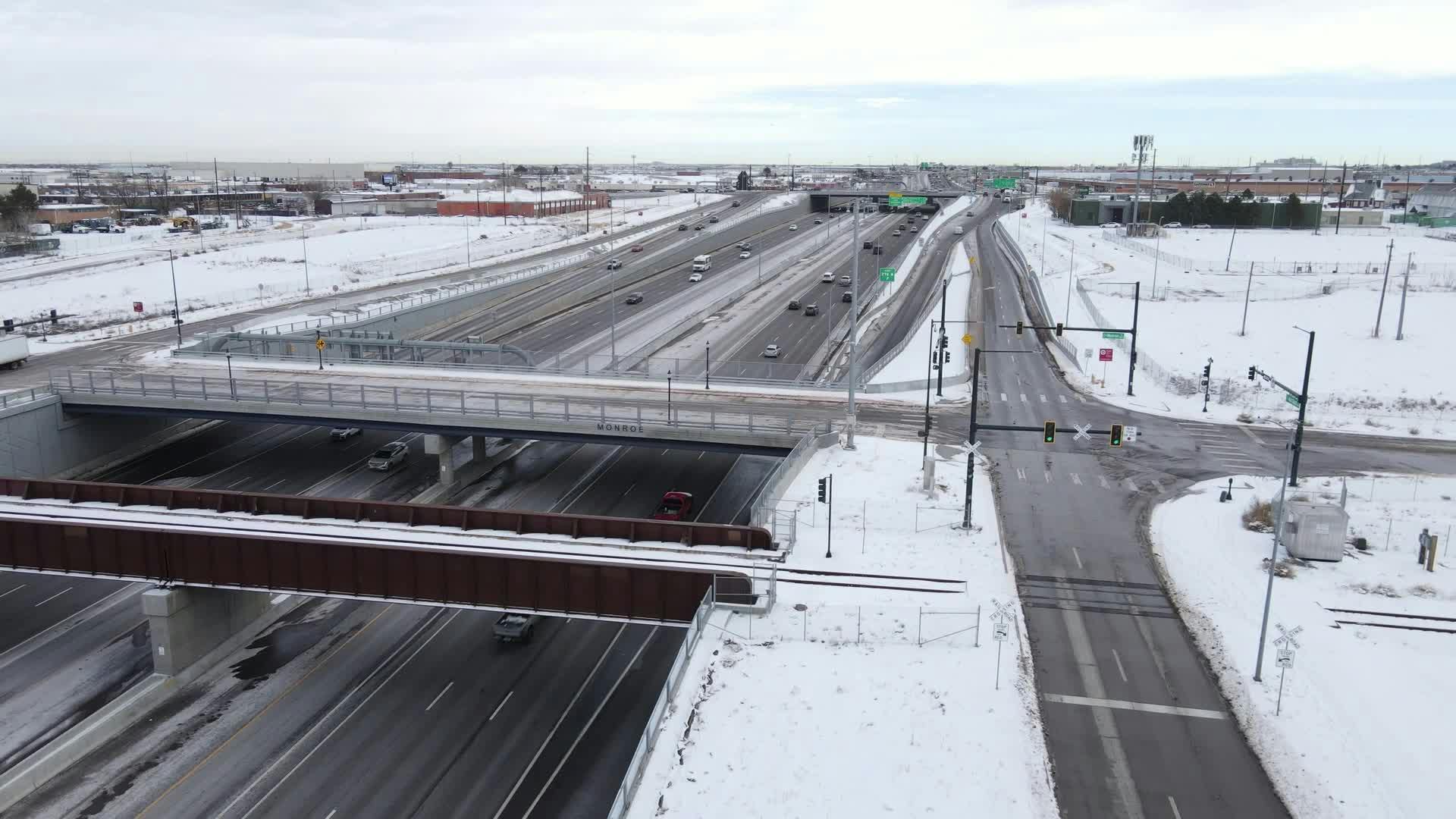Winter Aerial View of Denver Interstate Free Stock Video Footage ...