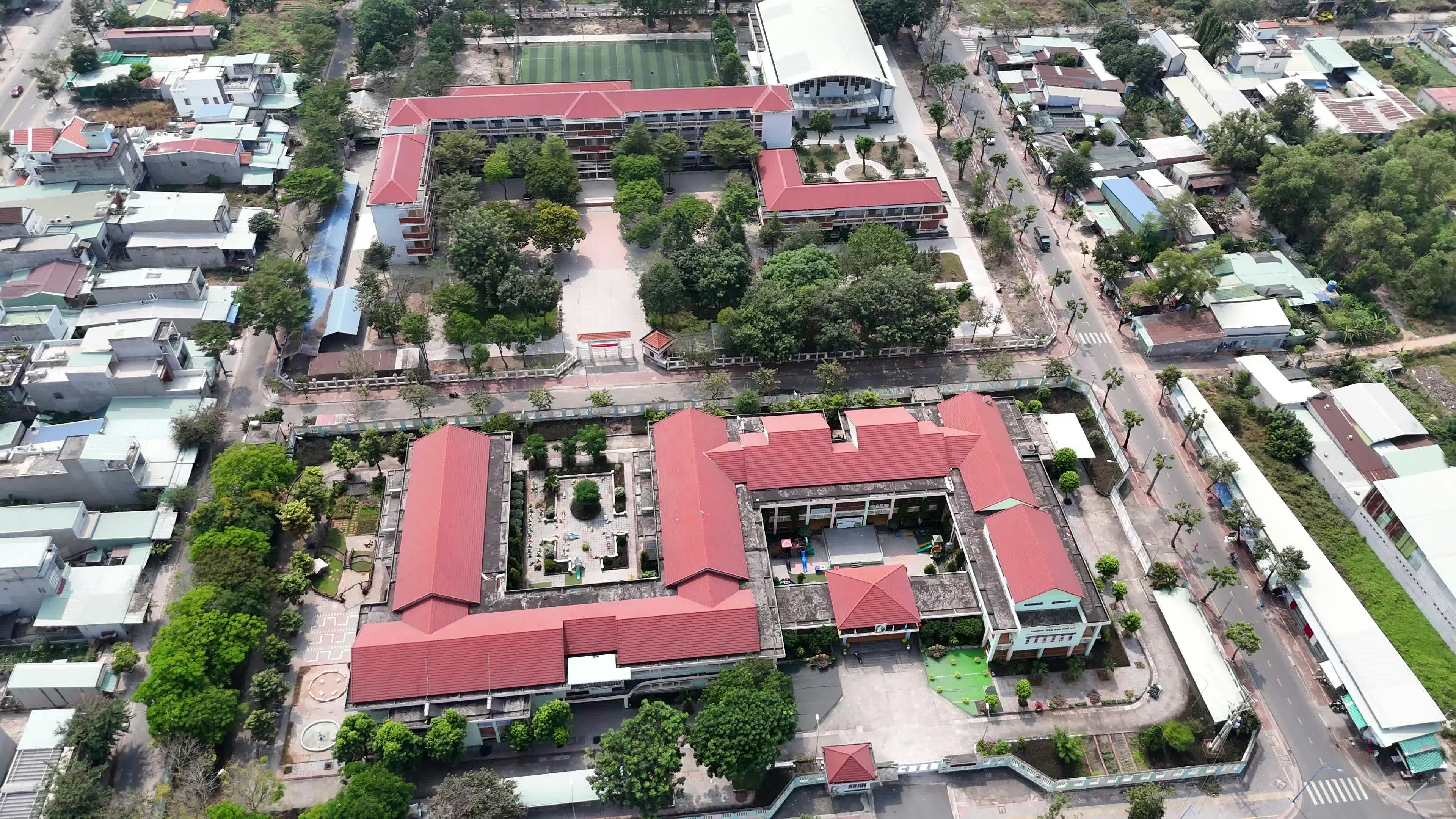 Aerial View of School Campus with Red Roofs Free Stock Video Footage ...