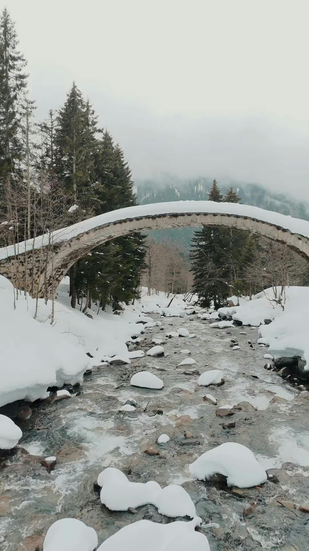 Winter Scene of Snowy Bridge over Scenic Creek Free Stock Video Footage ...