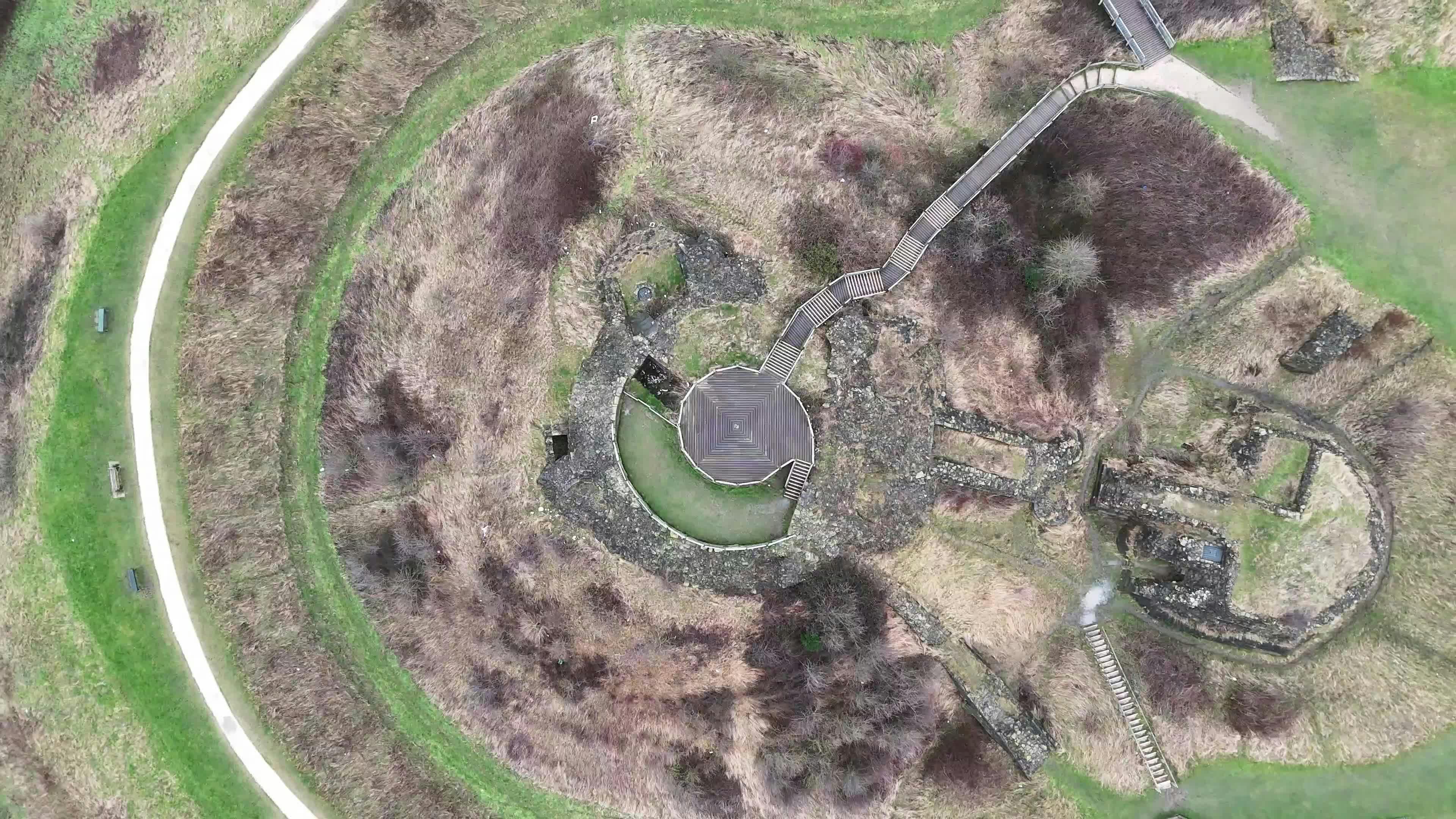Aerial View of Ancient Circular Stone Structure Free Stock Video ...