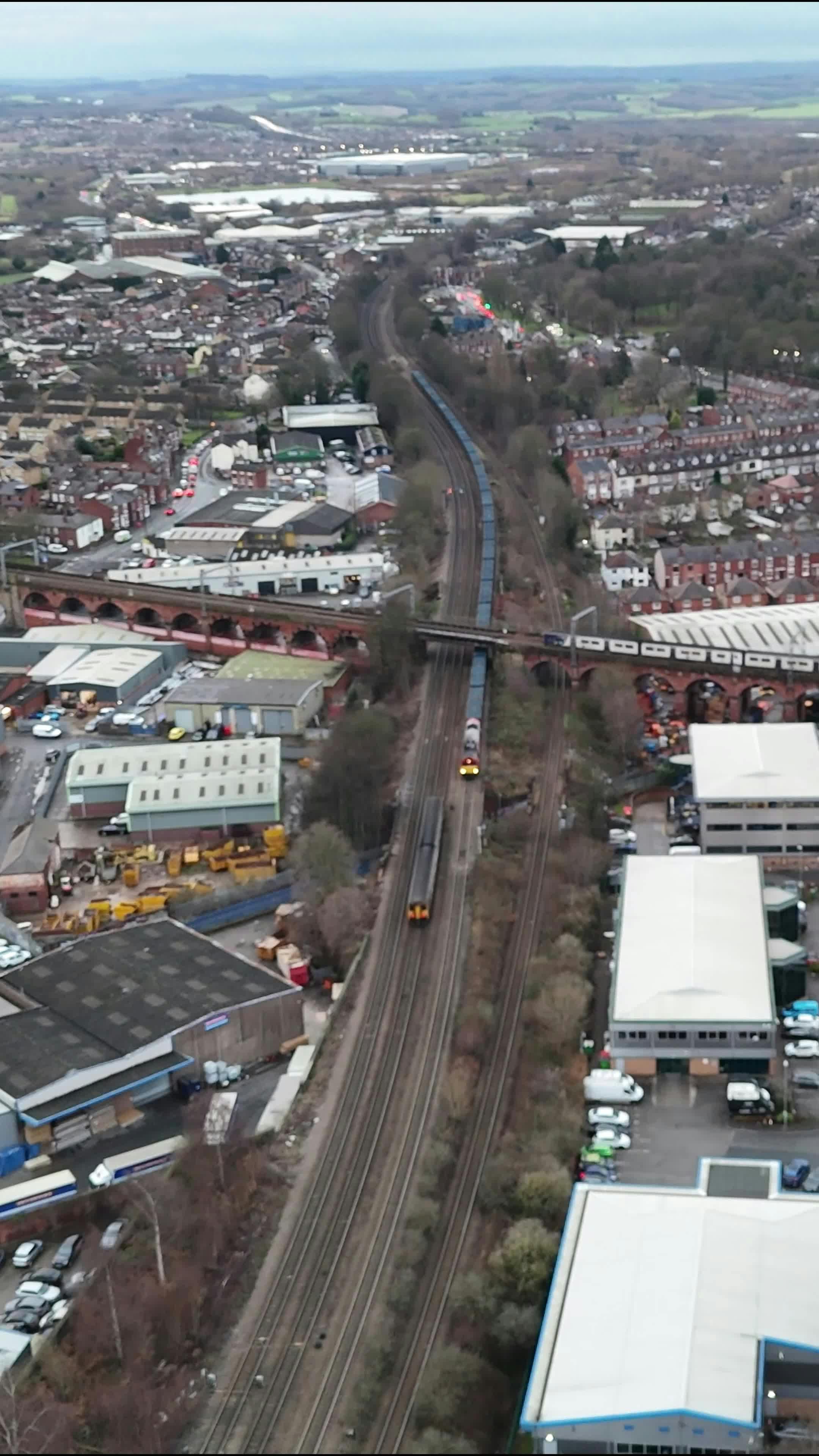 Aerial View of Urban Train Tracks in Cityscape Free Stock Video Footage ...