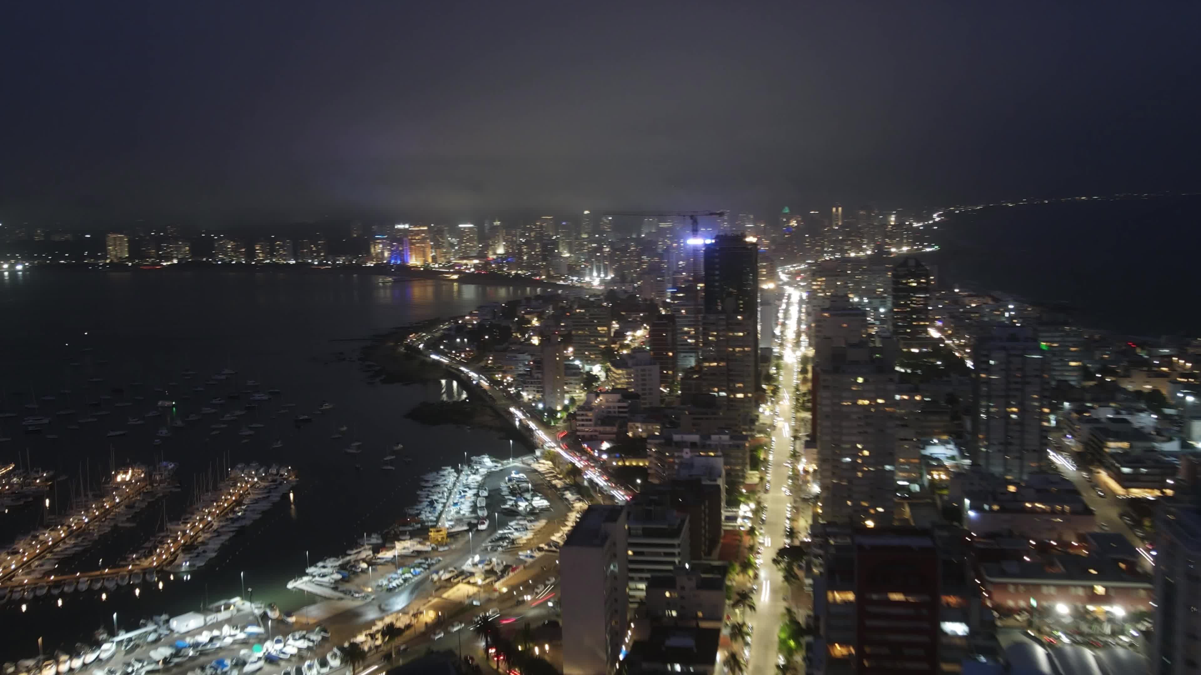 Aerial View of Coastal City at Night Free Stock Video Footage, Royalty ...