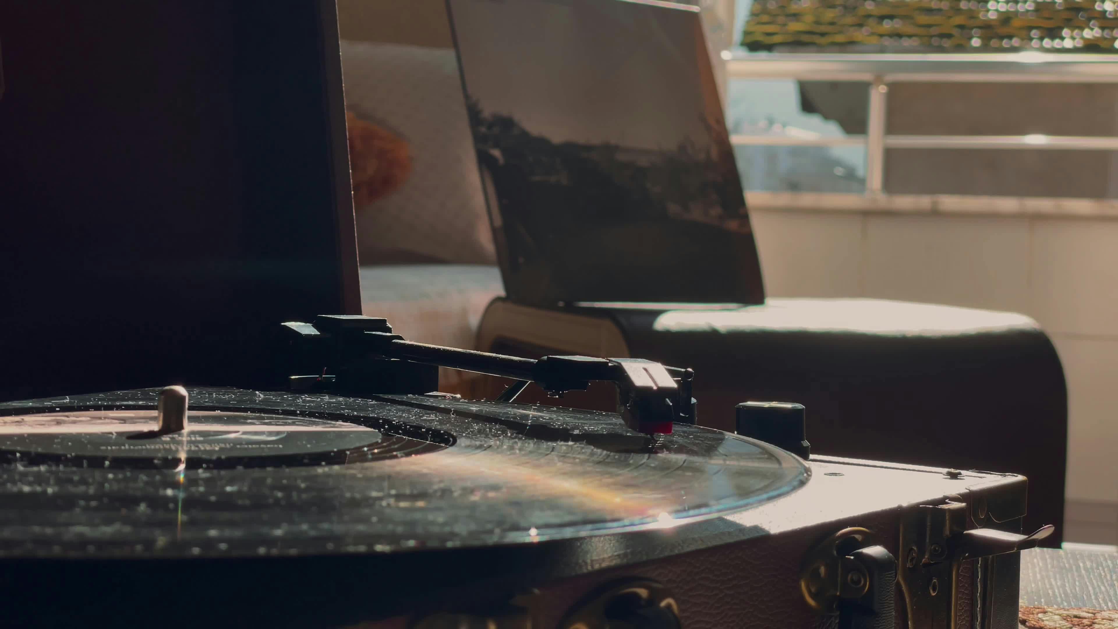 Vinyl Record on Turntable in Sunlit Room Free Stock Video Footage ...